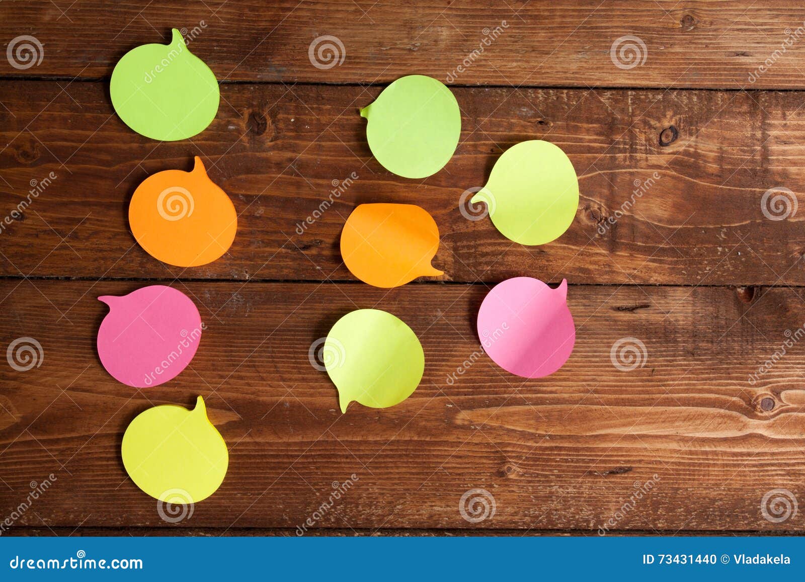 Multicolored Paper Stickers on Wooden Table Stock Photo - Image of ...