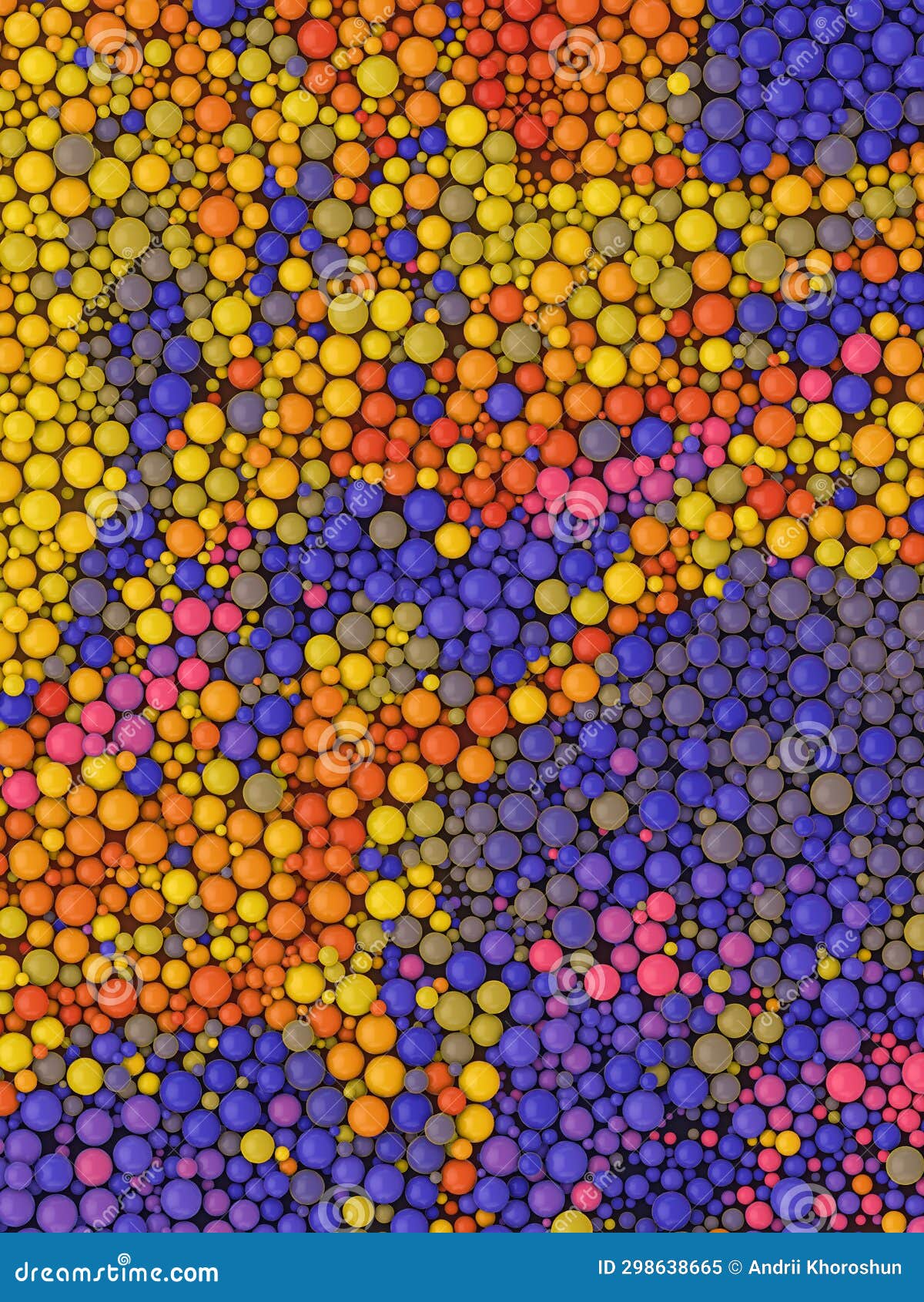 Multicolored Particles Mixing on the Surface. 3d Rendering Abstract ...