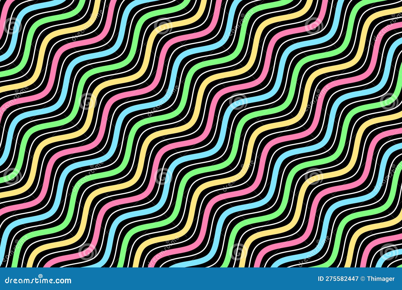 Multicolored Pastel Ocean Wave Lines Repeating Pattern on Black ...