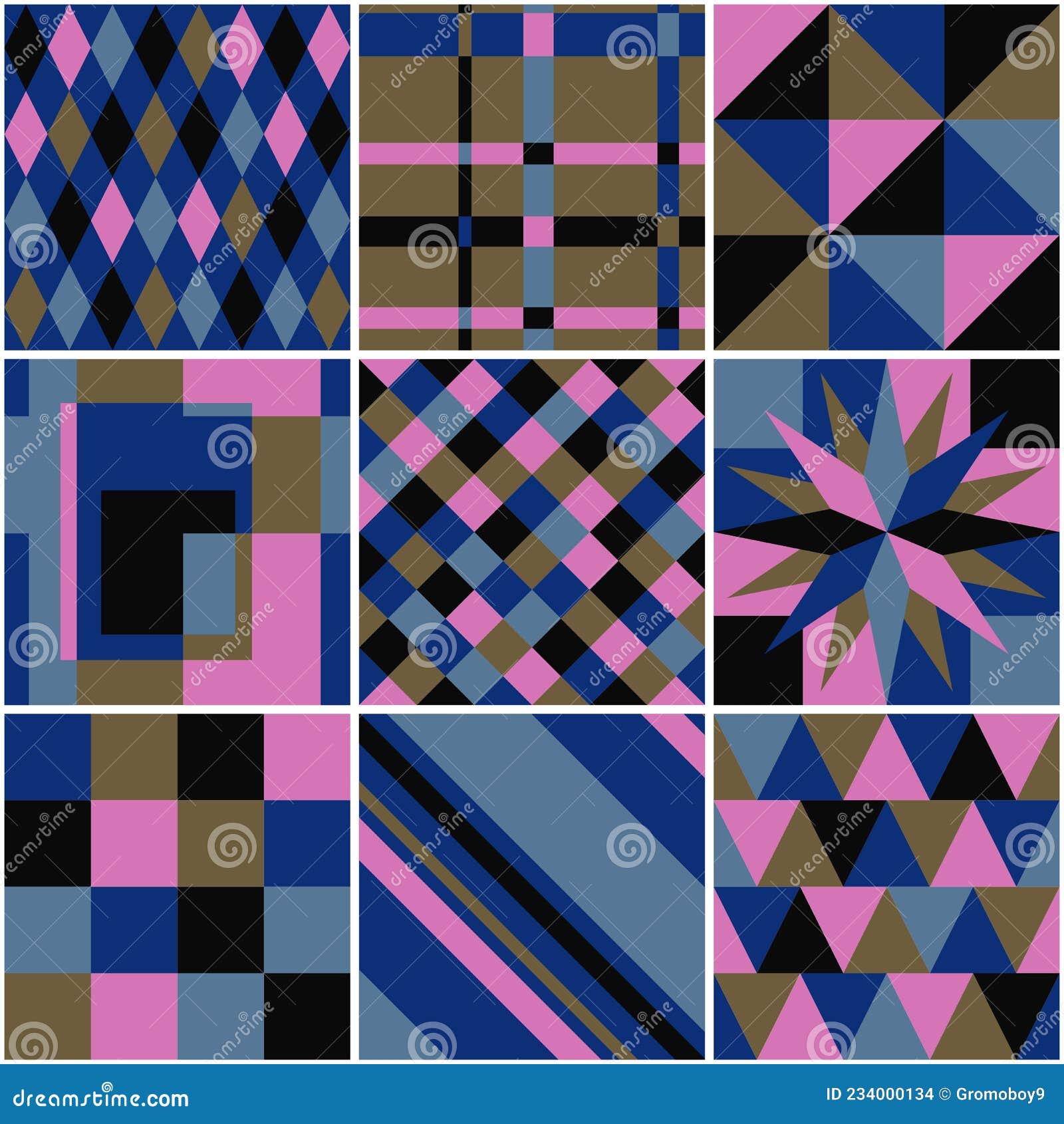 Multicolored Patchwork with Different Square Patterns. Vector Image ...