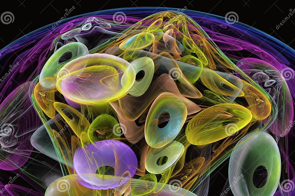 Multicolored Pattern of Curved Circles and Shapes on a Black Background ...