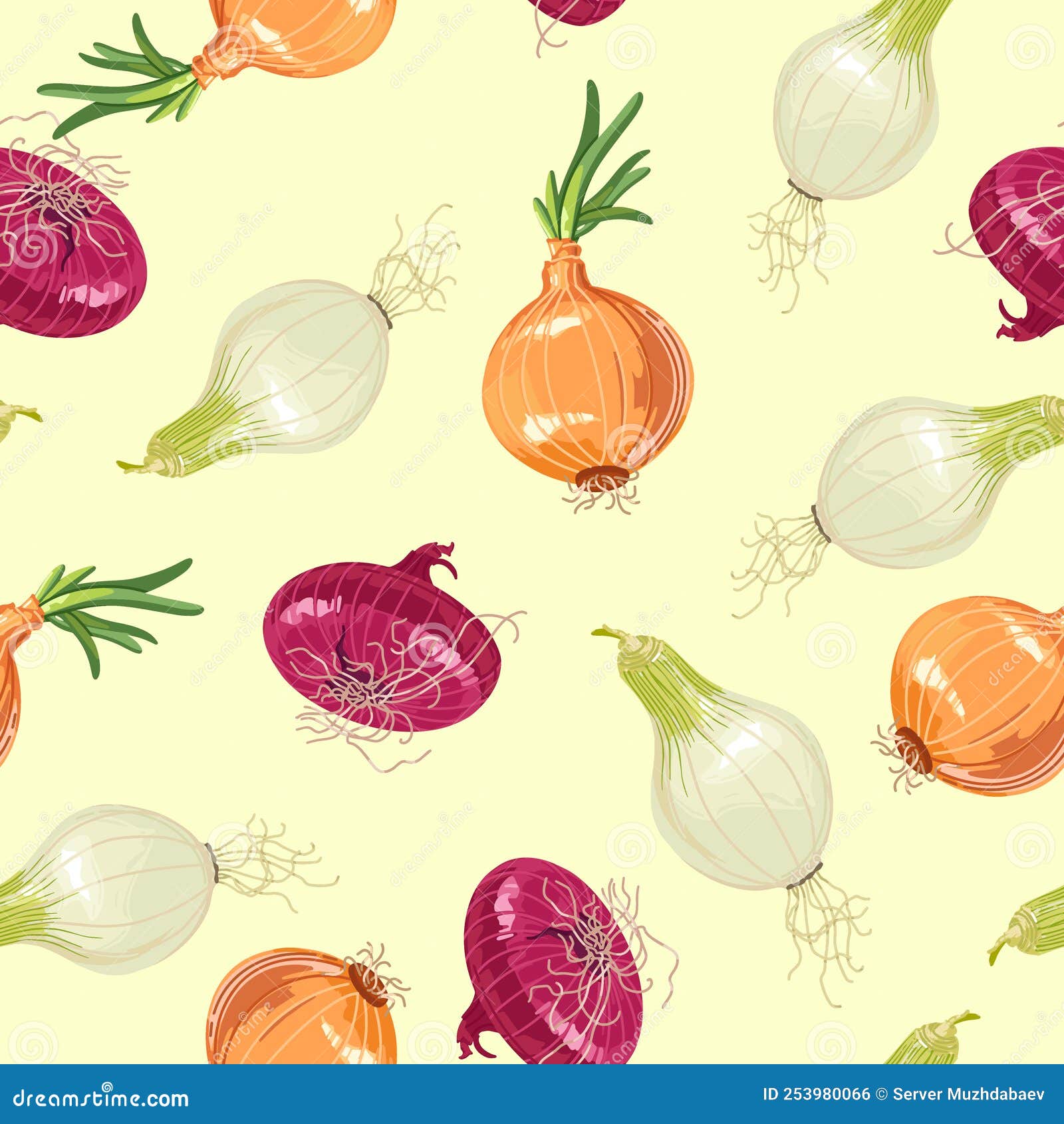 Multicolored Pattern of Onions of Different Varieties on a Light Yellow ...