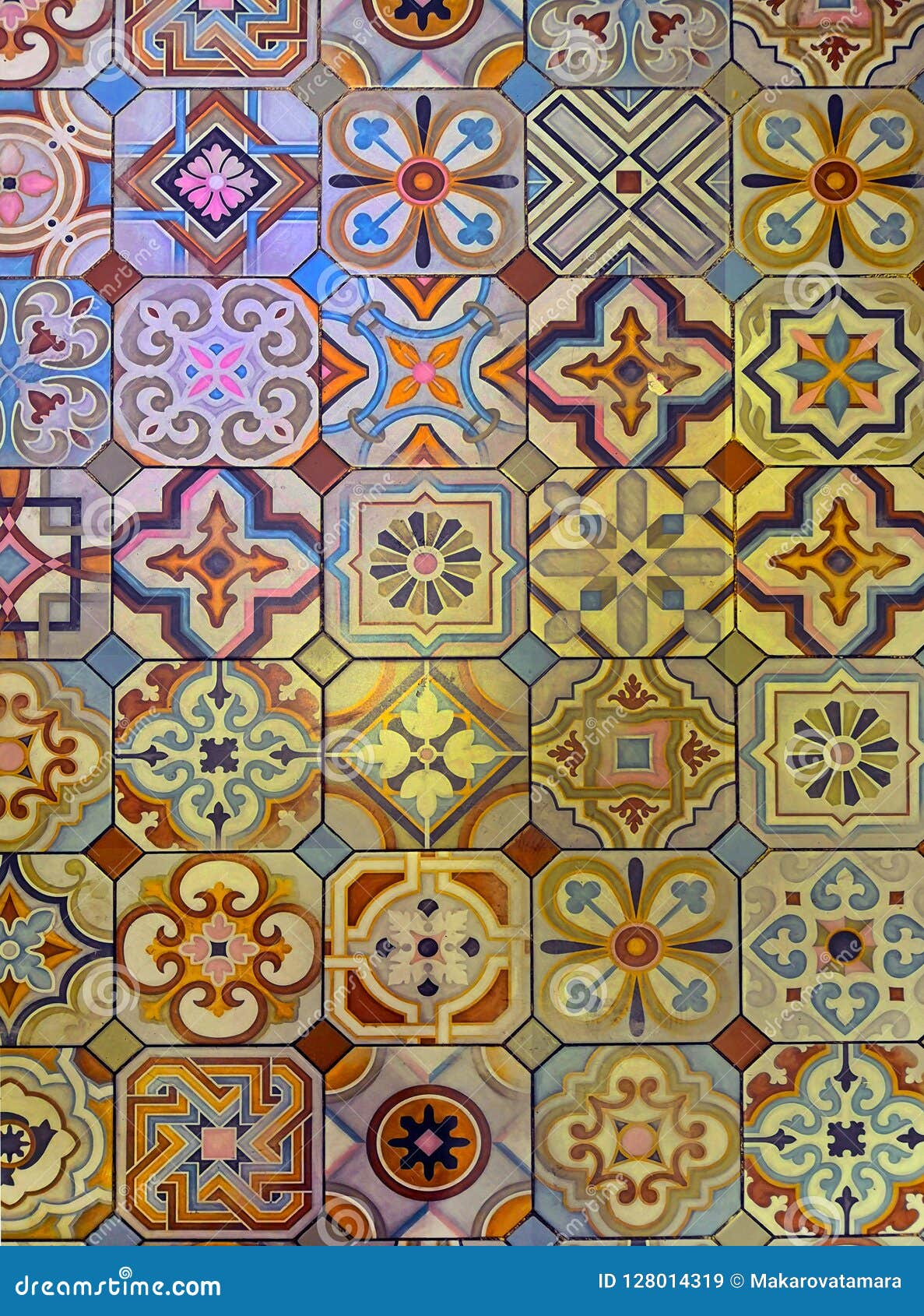 Multicolored Patterned Geometric Tile Floor Stock Image - Image of ...