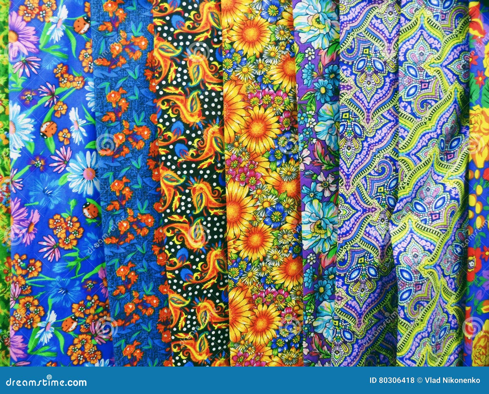 Multicolored Patterns on Fabric Texture Stock Photo - Image of ...