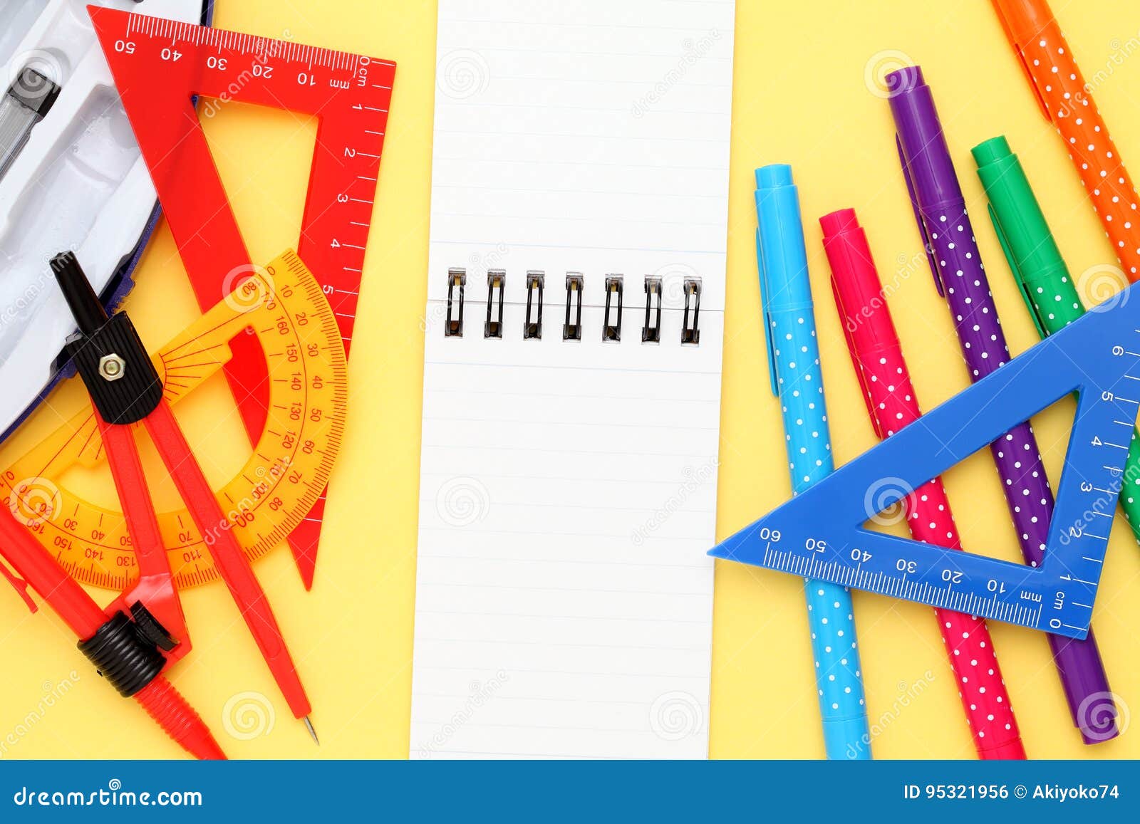 Multicolored Pen, Rulers and Notebook Stock Photo - Image of geometry ...