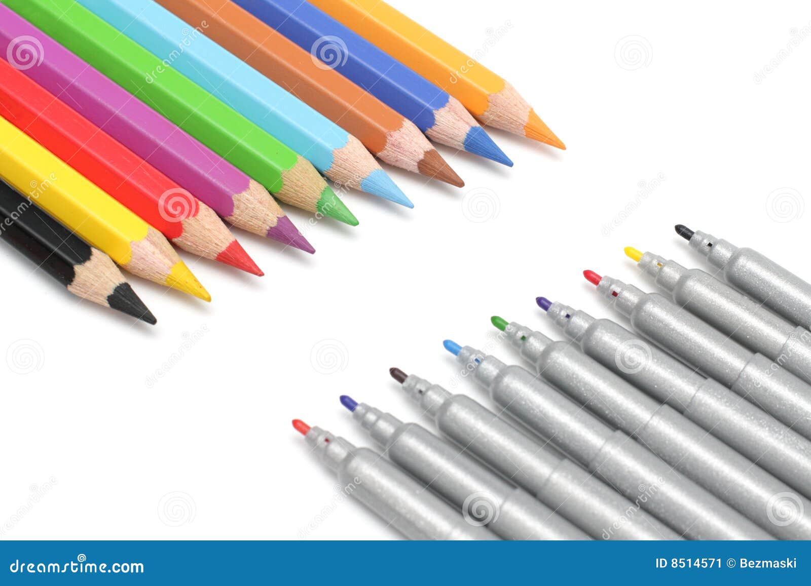 Multicolored Pencils and Markers Stock Image - Image of vibrant, wood ...
