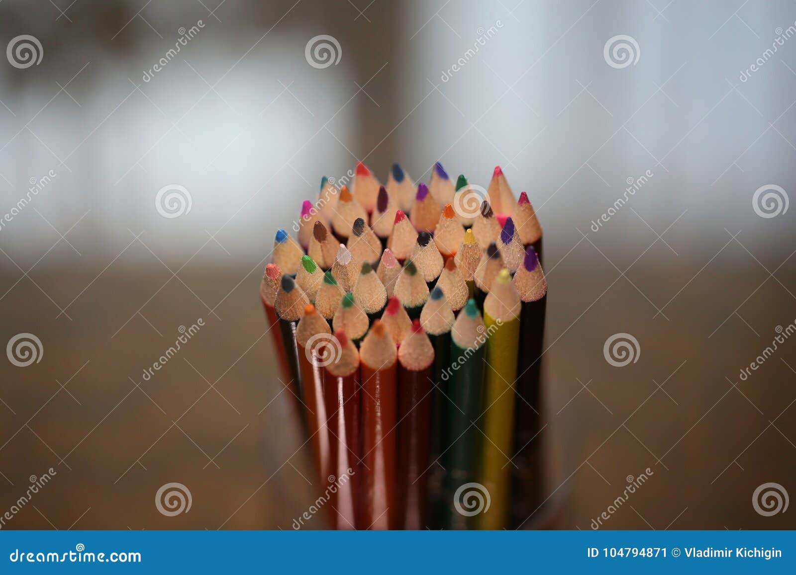Multicolored Pencils on the Table. a Stack of Colored Pencils Ti Stock ...