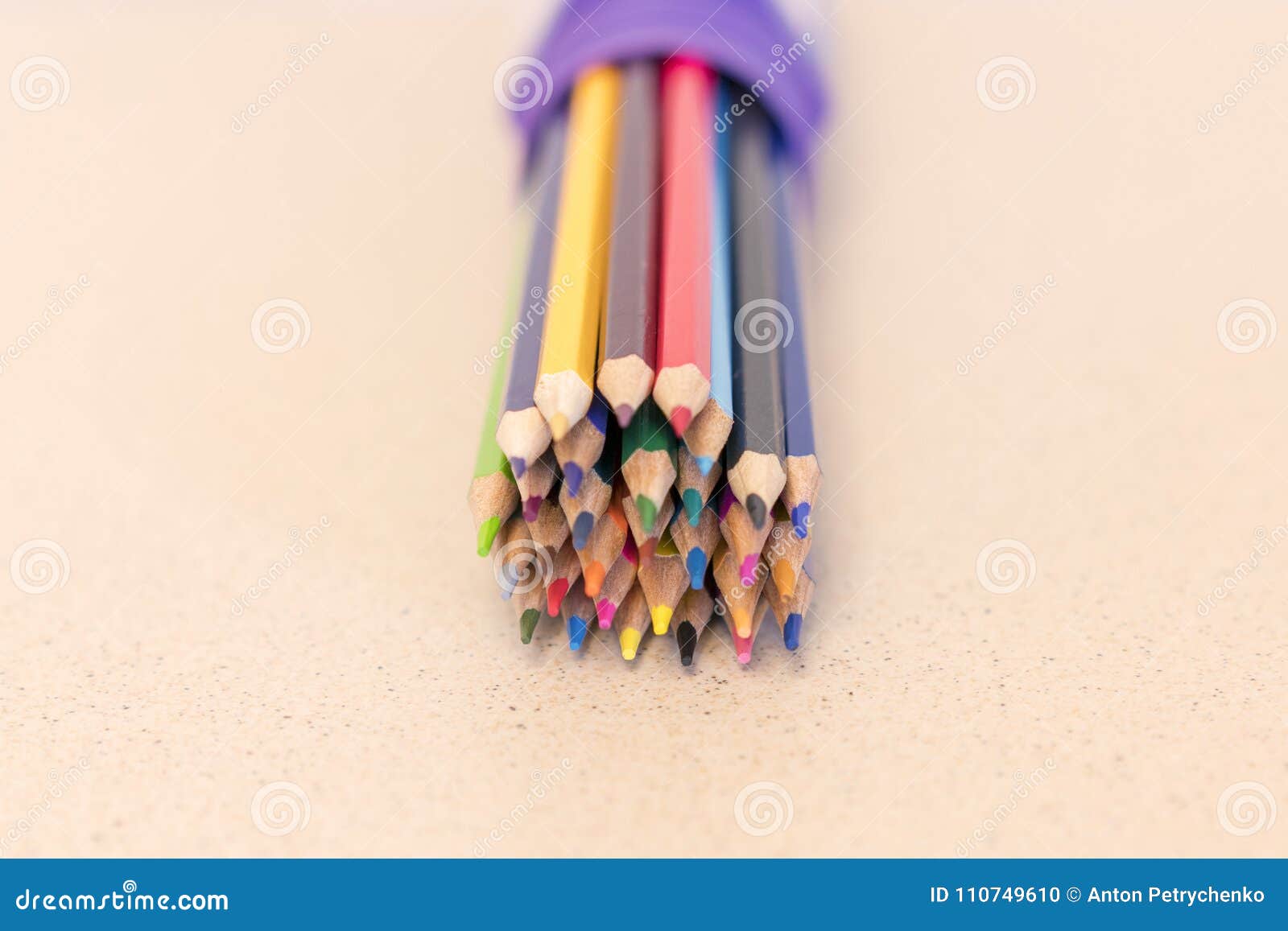Multicolored Pencils on the Table. a Stack of Colored Pencils Tied ...