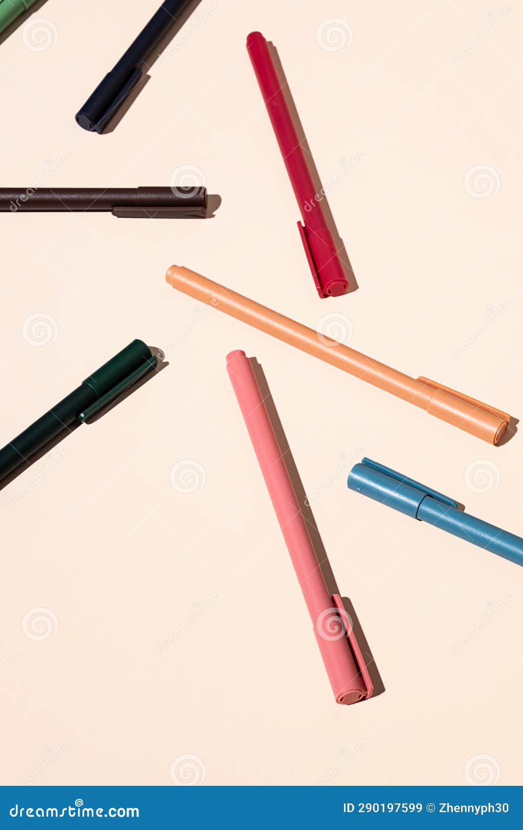 Multicolored Pens Layout. Stationery Collection Stock Image - Image of ...