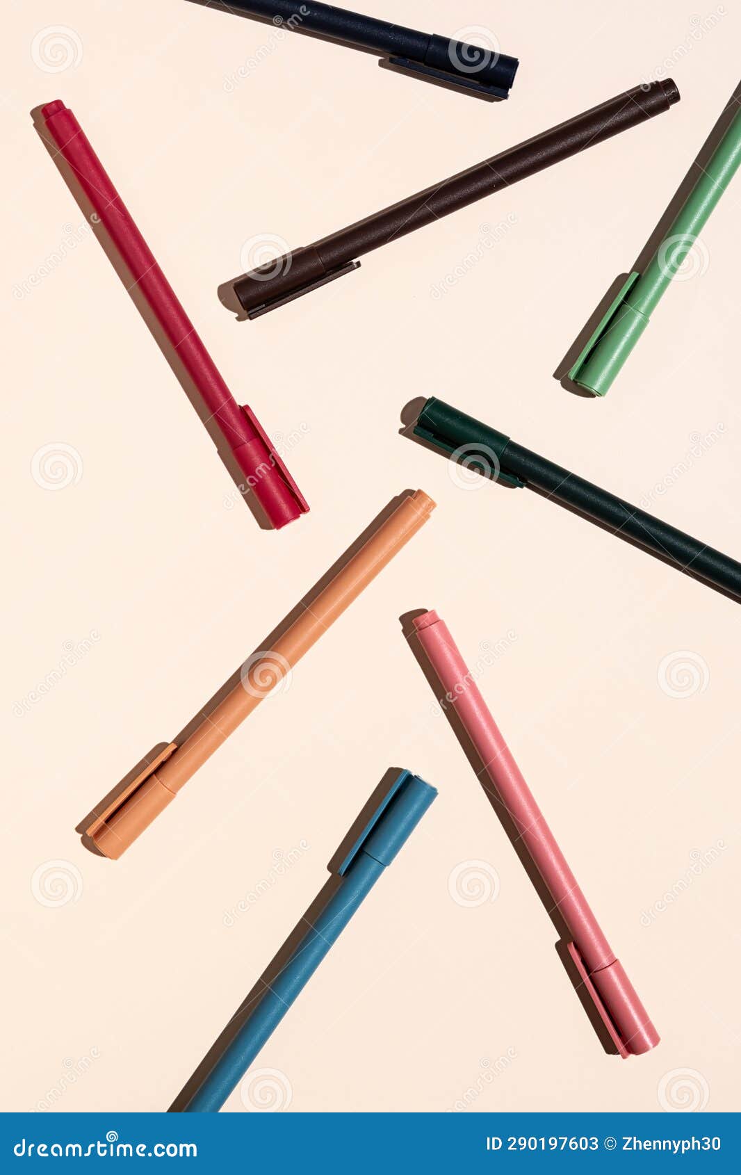 Multicolored Pens Layout. Stationery Collection Stock Image - Image of ...