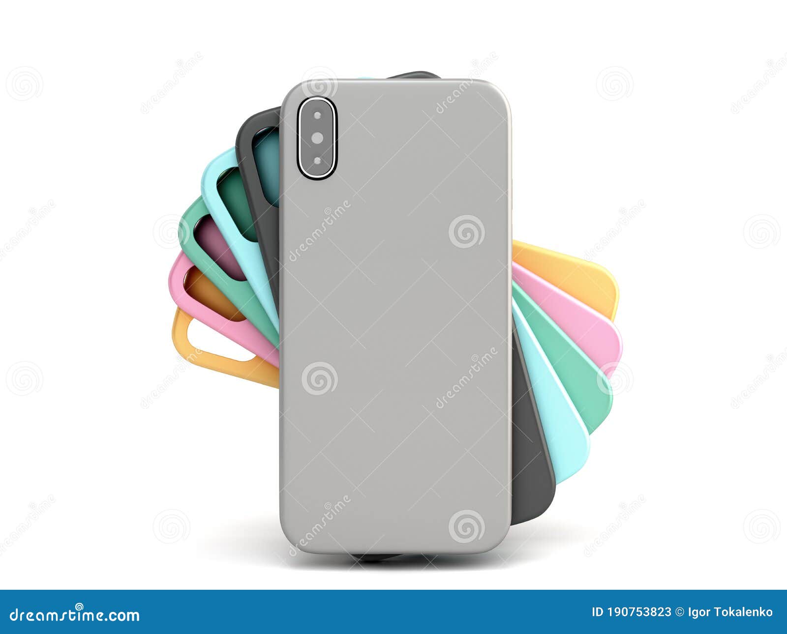 Multicolored Phone Cases Presentation for Showcase 3d Render on White ...