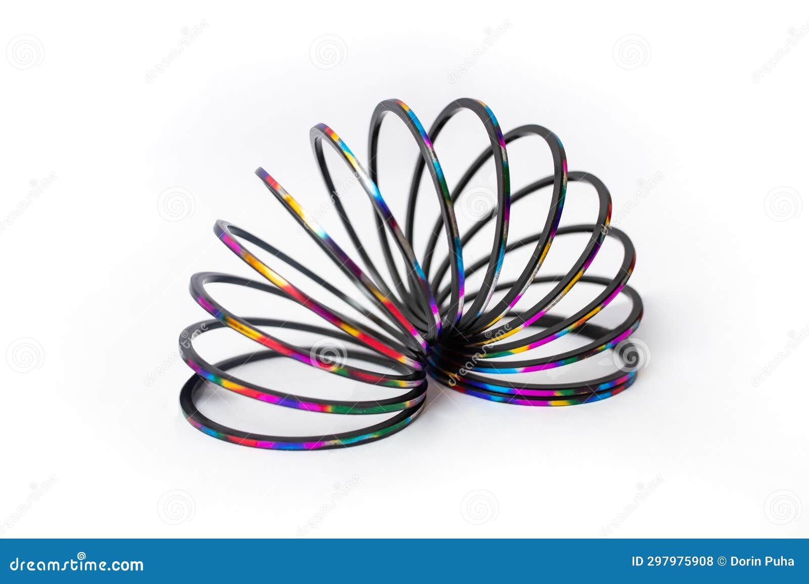 Multicolored Plastic Spring Coil, Flexed and Isolated on White ...