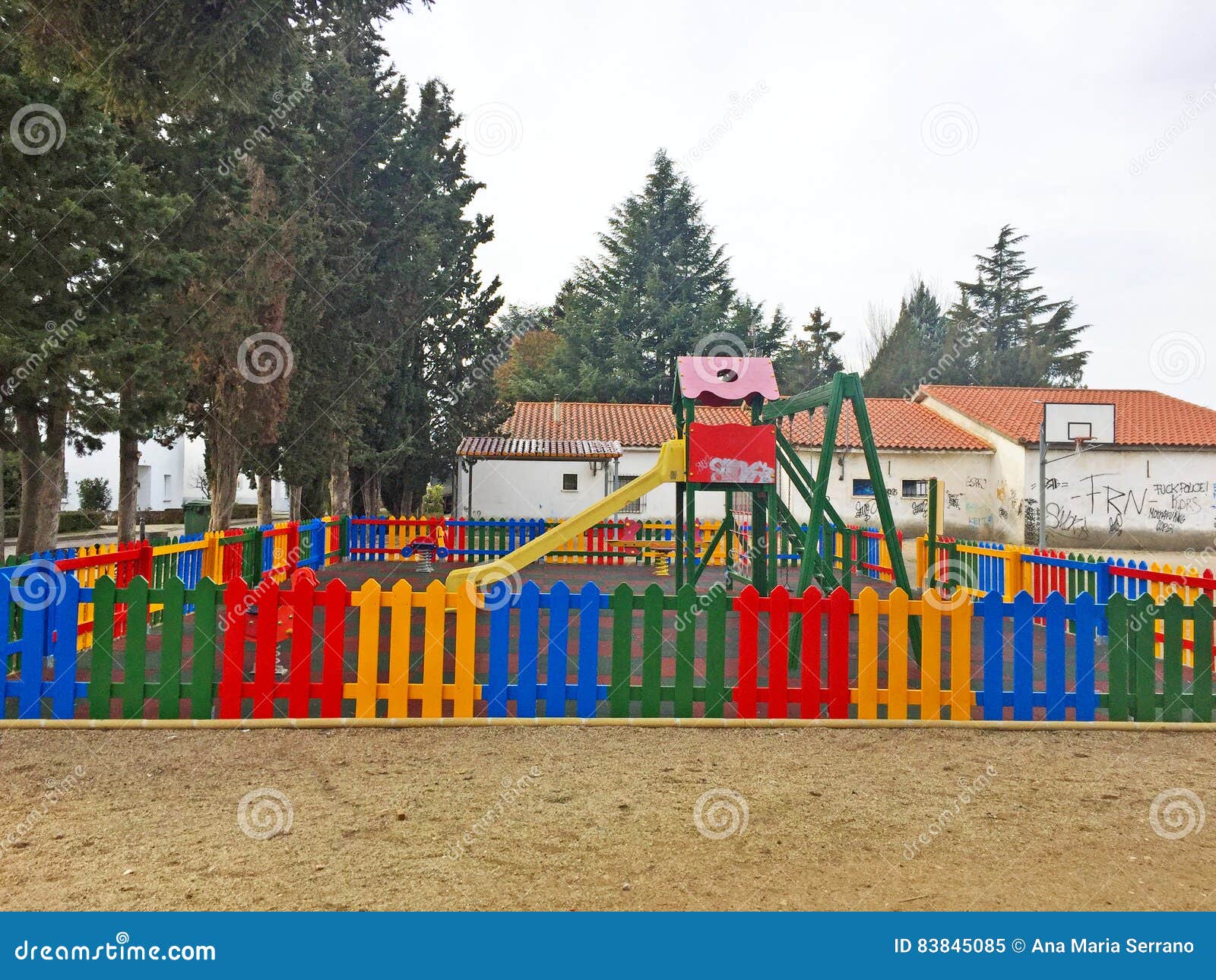 Multicolored Playground with Graffiti Stock Image - Image of clear ...