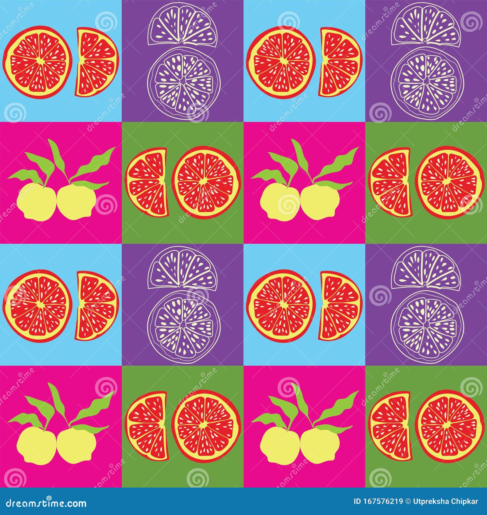 Pop Art Citrus Seamless Repeat Pattern Stock Vector - Illustration of ...