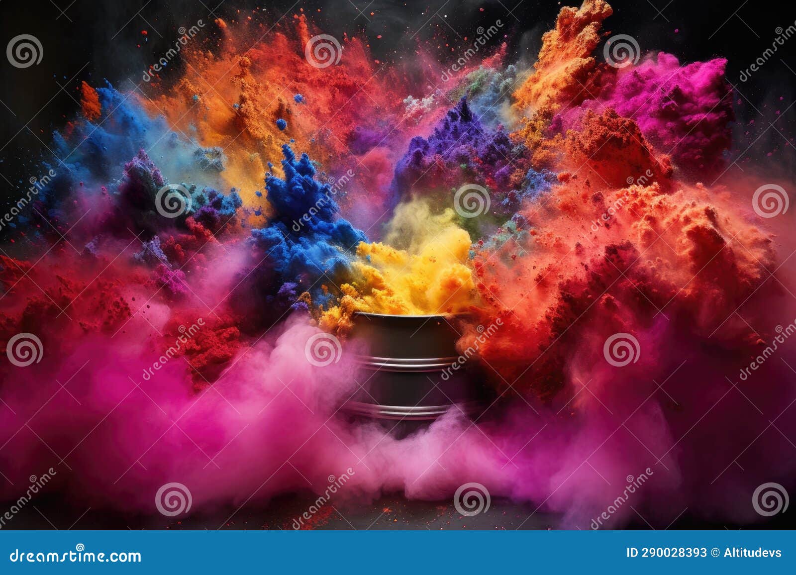 Multicolored Powder Dyes Exploding Above a Drum upon Impact Stock Image ...