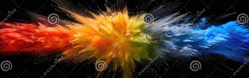 Multicolored Powder Exploding on a Black Background, Creating a Lively ...