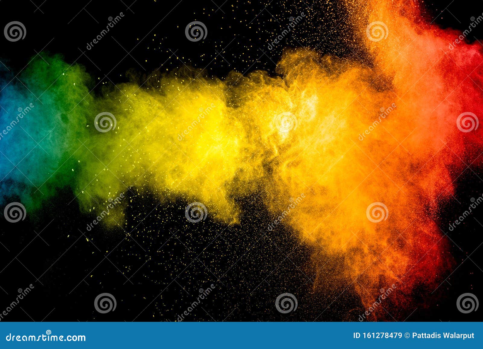 Multicolored Powder Explosion on Black Background.Colorful Red Yellow ...