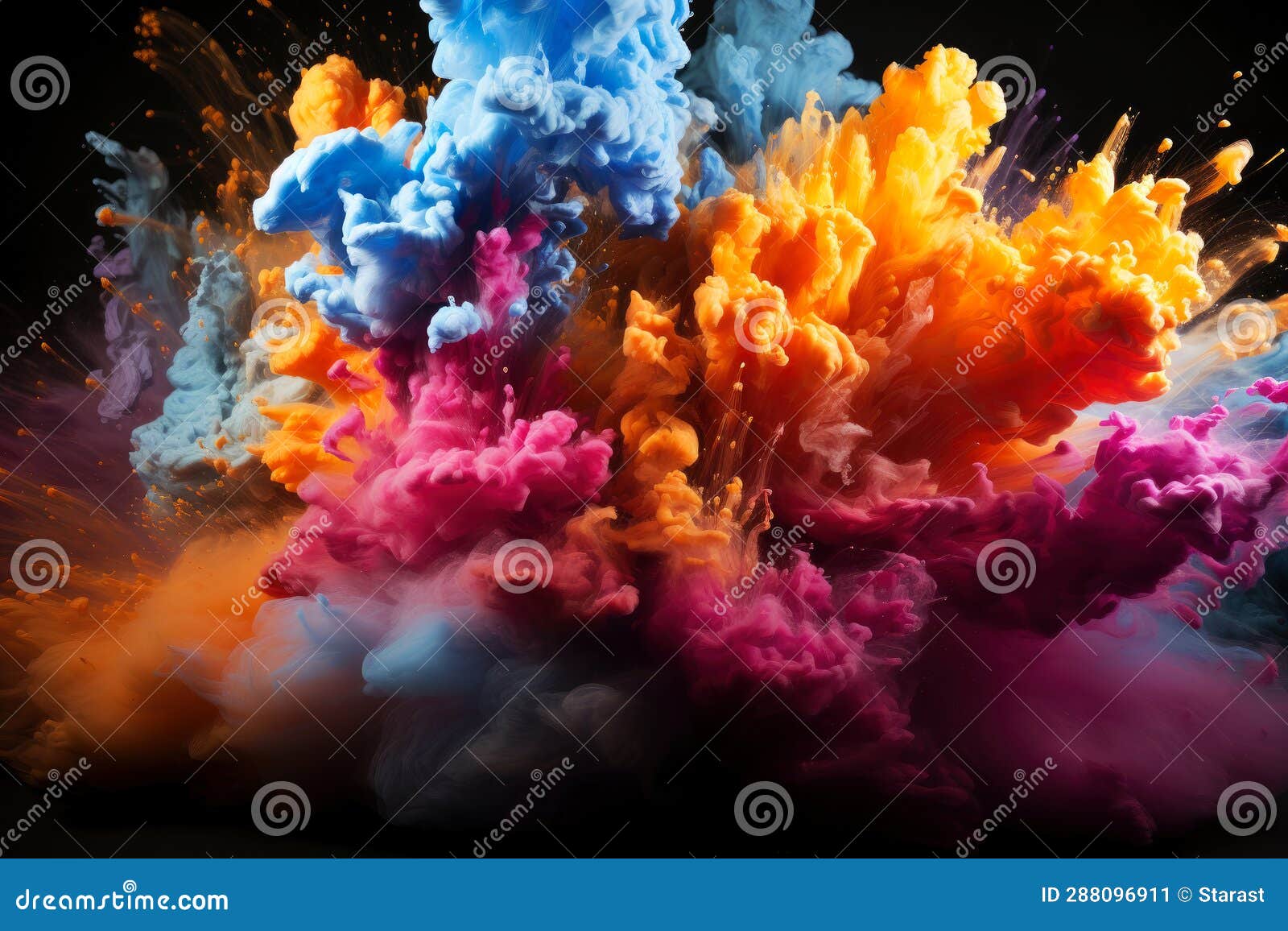 Multicolored Powder, Smoke and Ink Explode on a Black Background ...