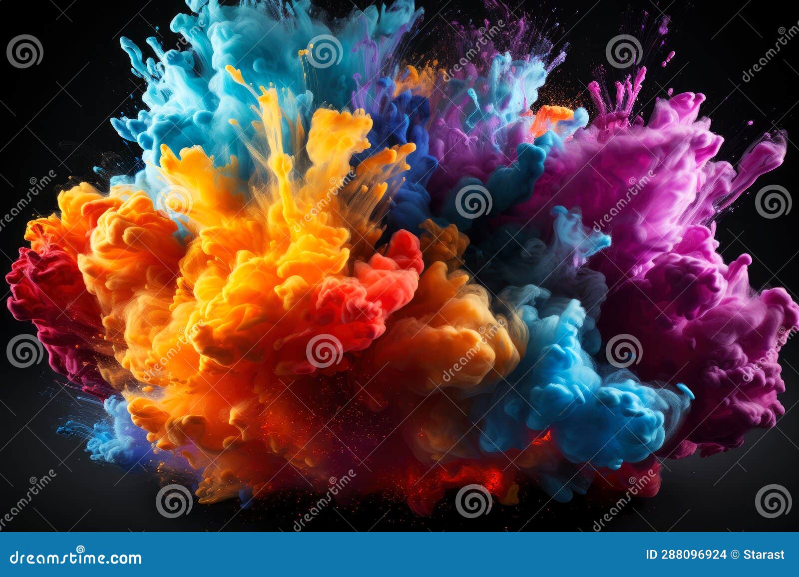Multicolored Powder, Smoke and Ink Explode on a Black Background ...