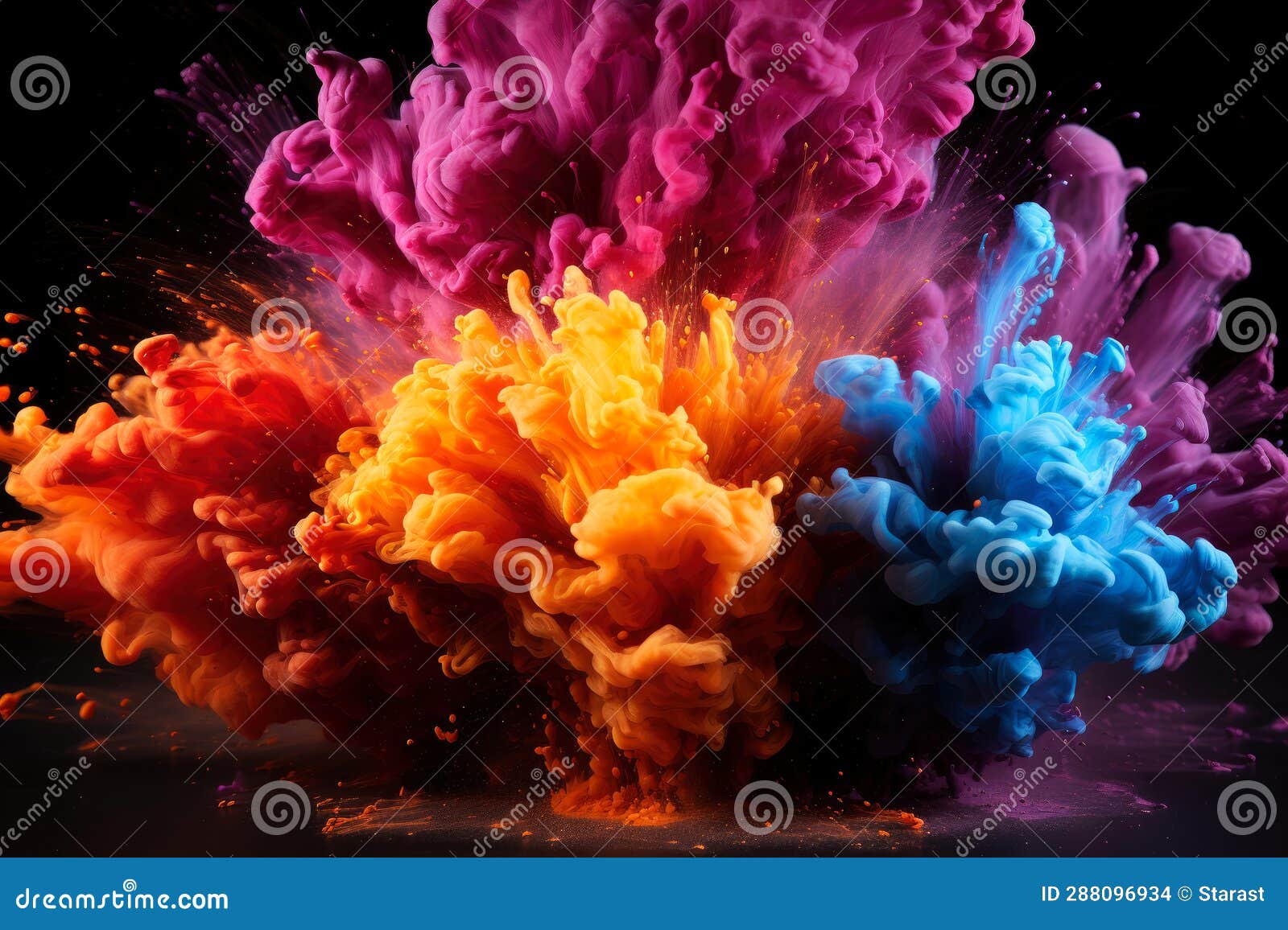 Multicolored Powder, Smoke and Ink Explode on a Black Background ...