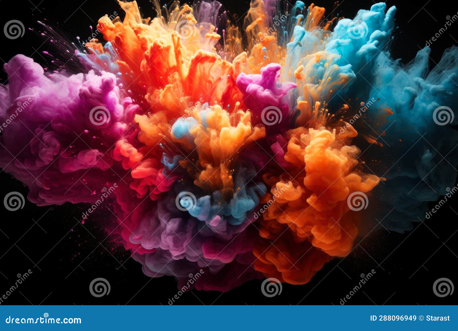 Multicolored Powder, Smoke and Ink Explode on a Black Background ...