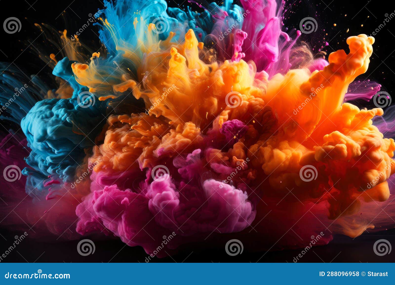 Multicolored Powder, Smoke and Ink Explode on a Black Background ...