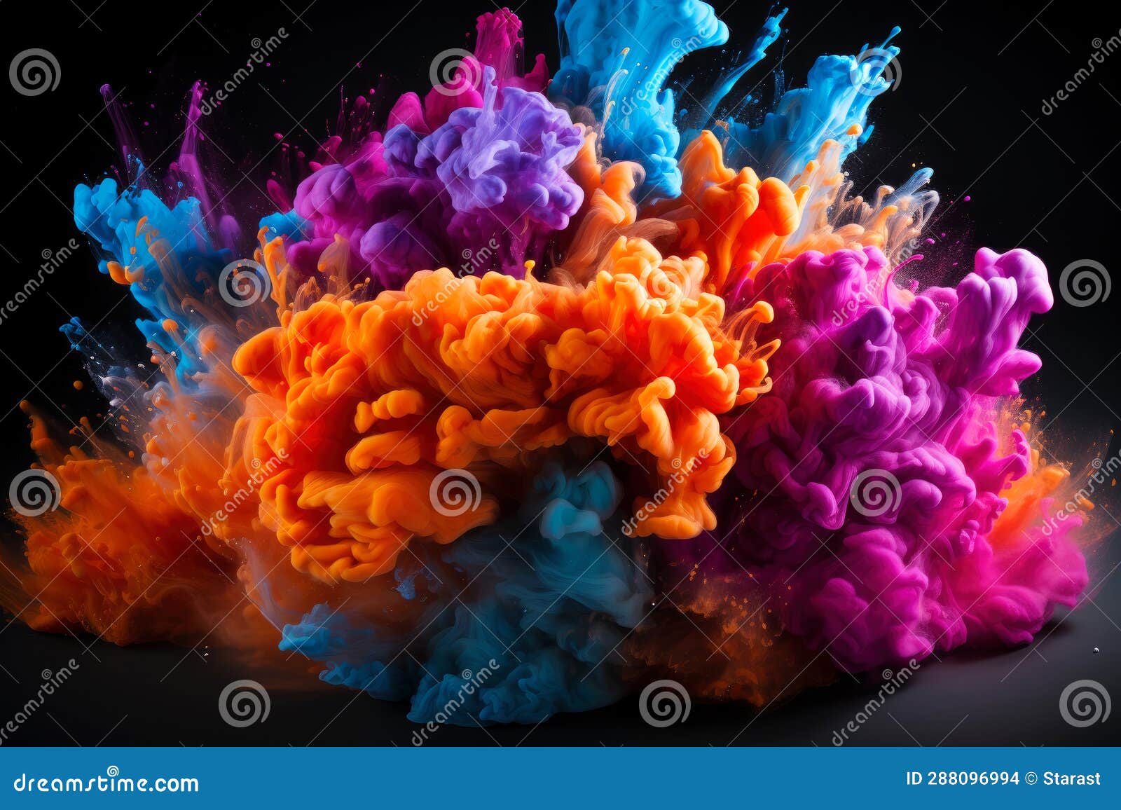 Multicolored Powder, Smoke and Ink Explode on a Black Background ...