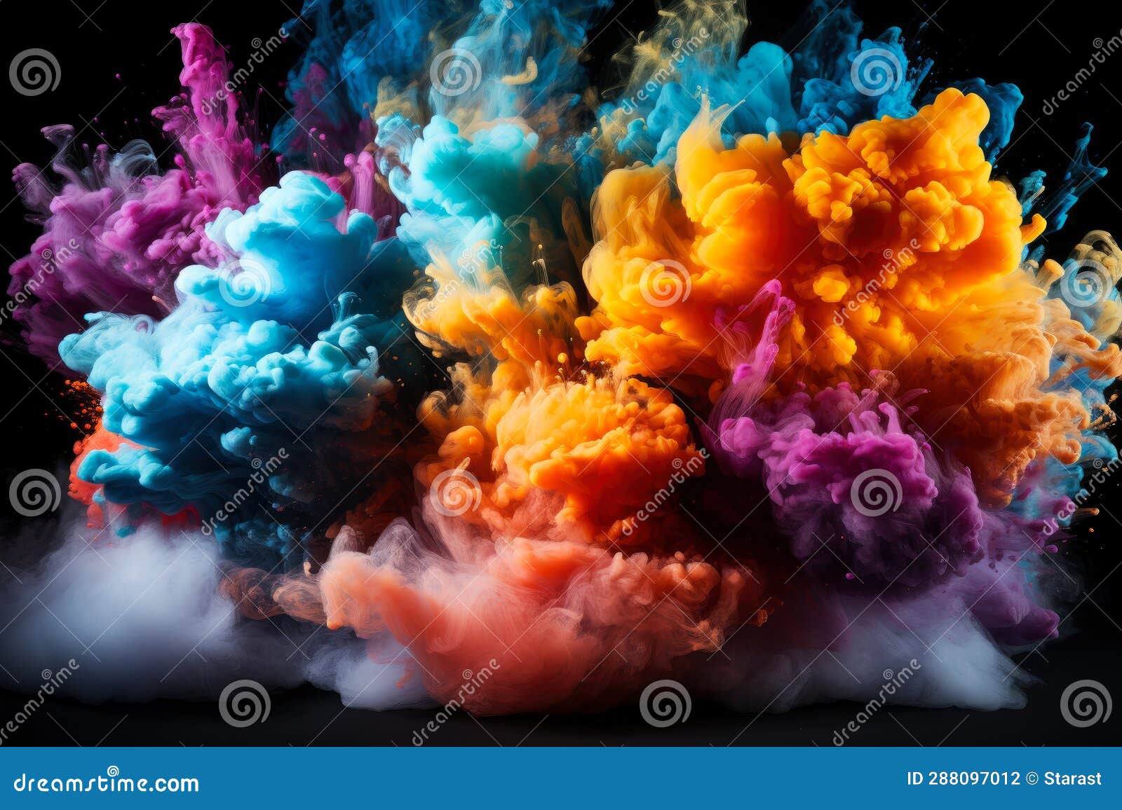 Multicolored Powder, Smoke and Ink Explode on a Black Background ...