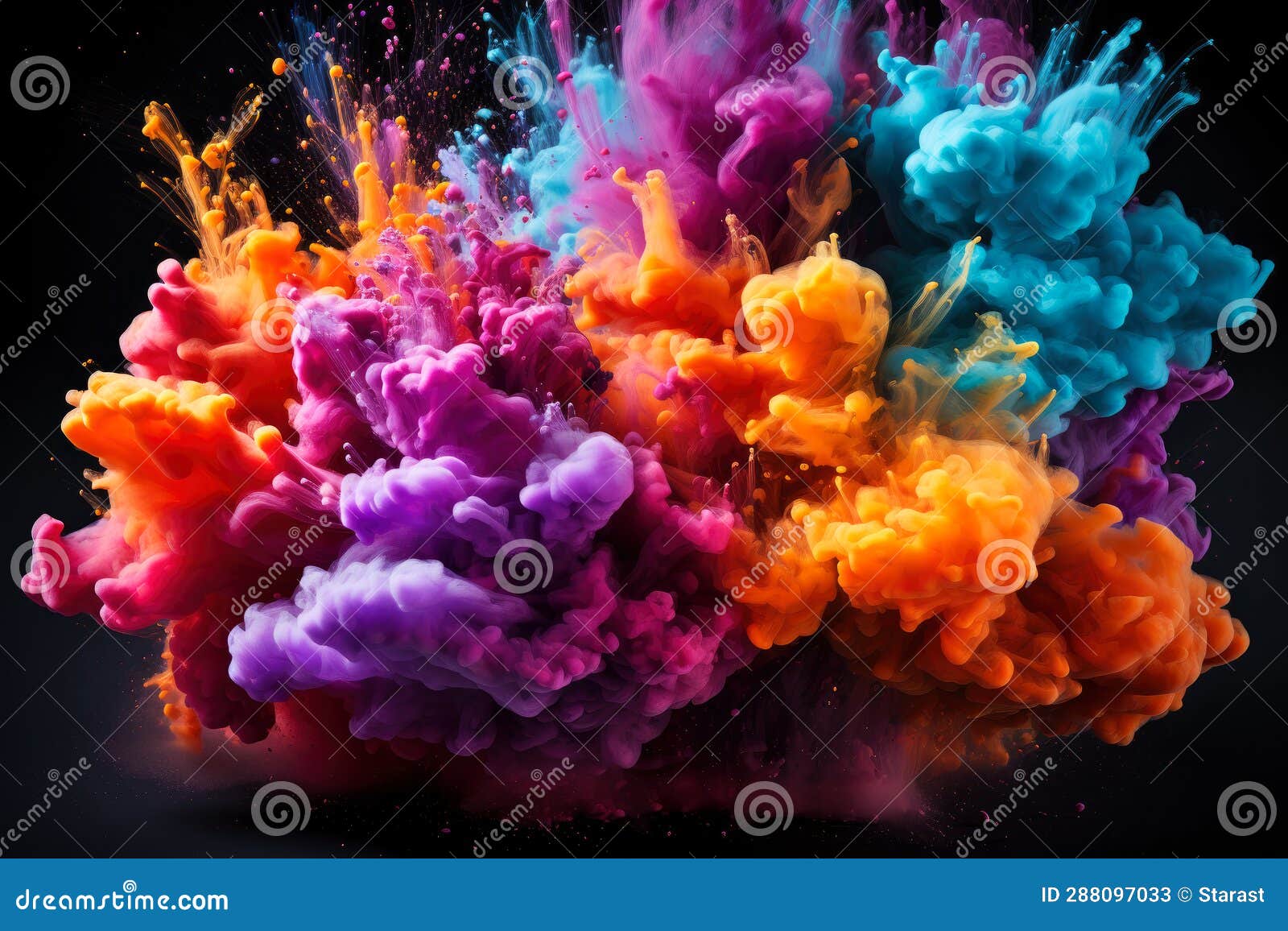 Multicolored Powder, Smoke and Ink Explode on a Black Background ...