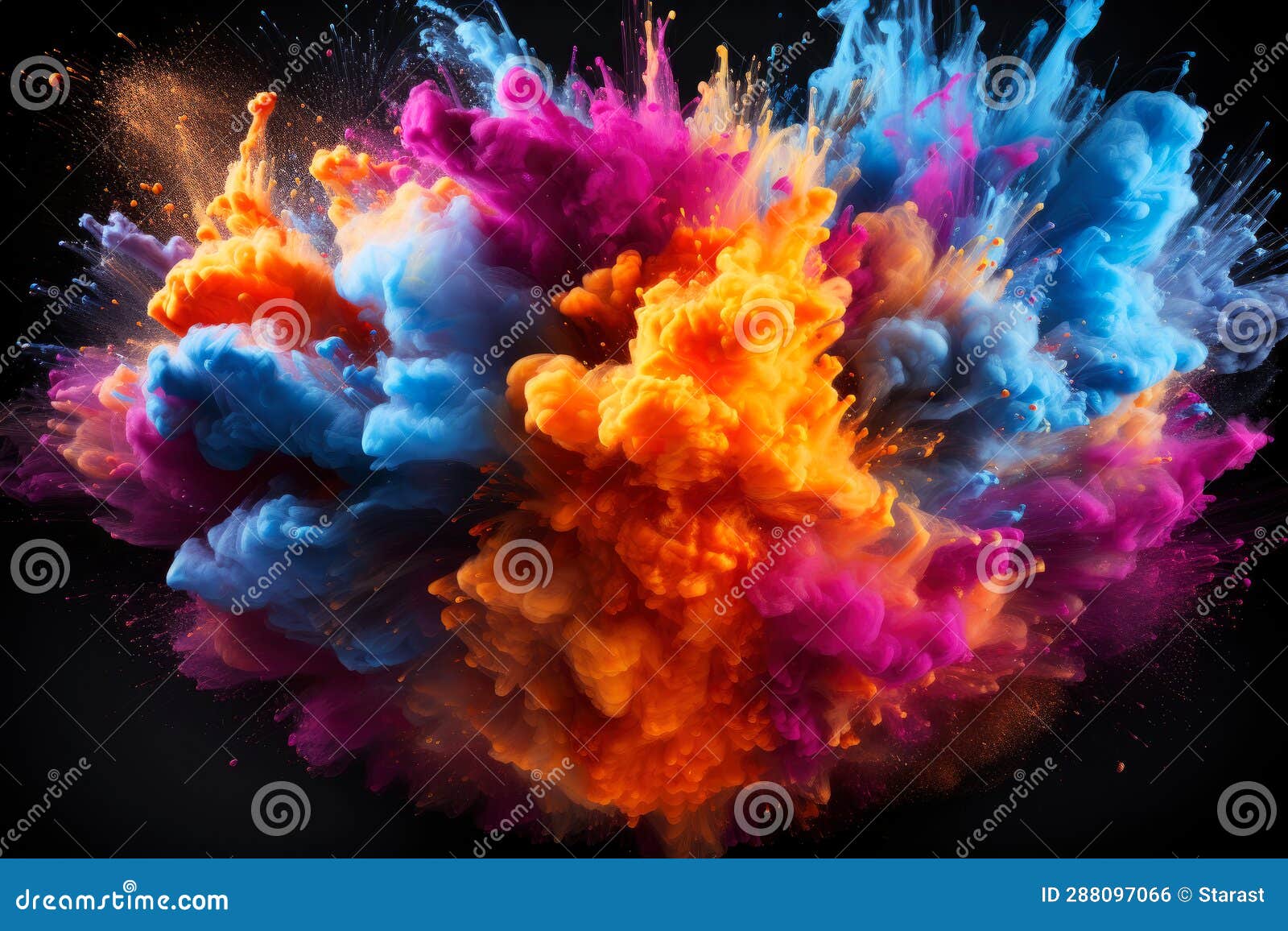 Multicolored Powder, Smoke and Ink Explode on a Black Background ...