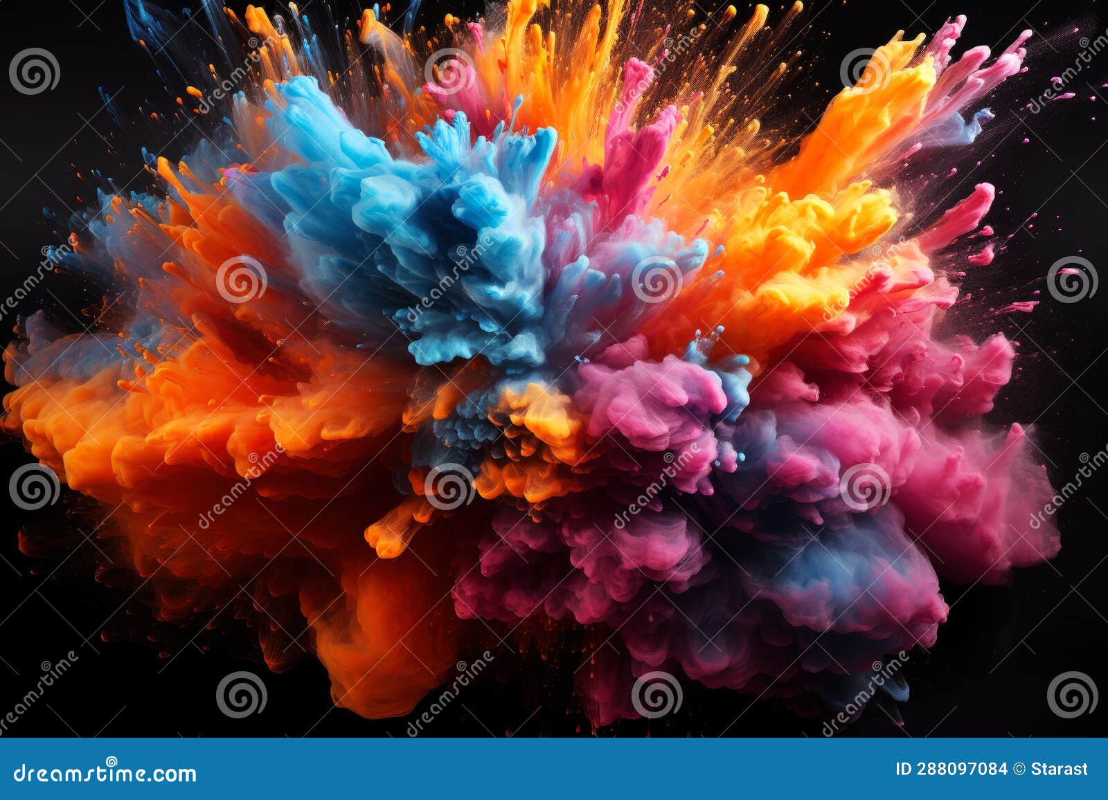 Multicolored Powder, Smoke and Ink Explode on a Black Background ...