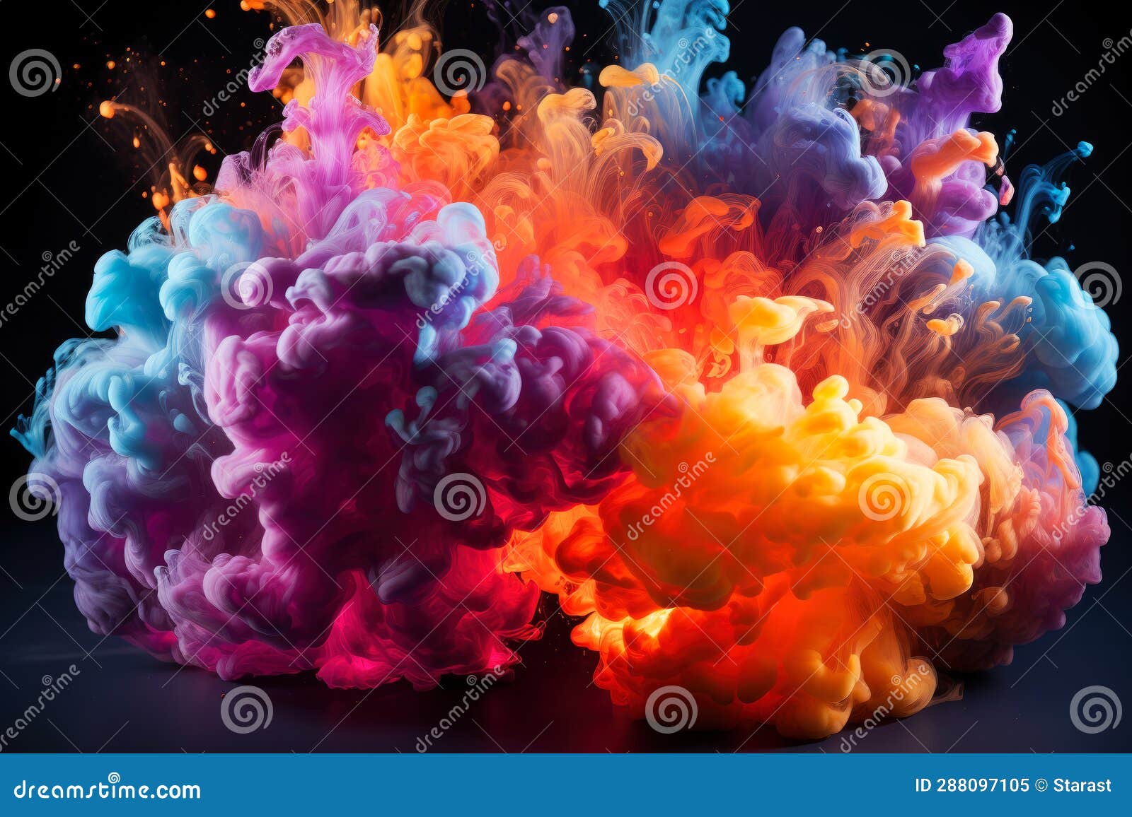 Multicolored Powder, Smoke and Ink Explode on a Black Background ...