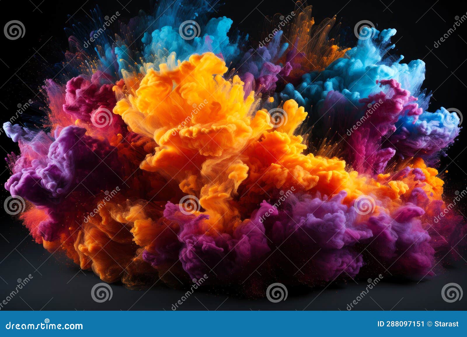 Multicolored Powder, Smoke and Ink Explode on a Black Background ...