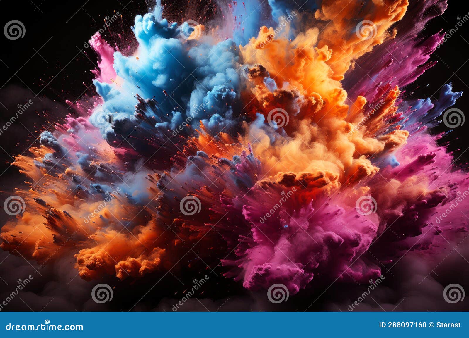 Multicolored Powder, Smoke and Ink Explode on a Black Background ...