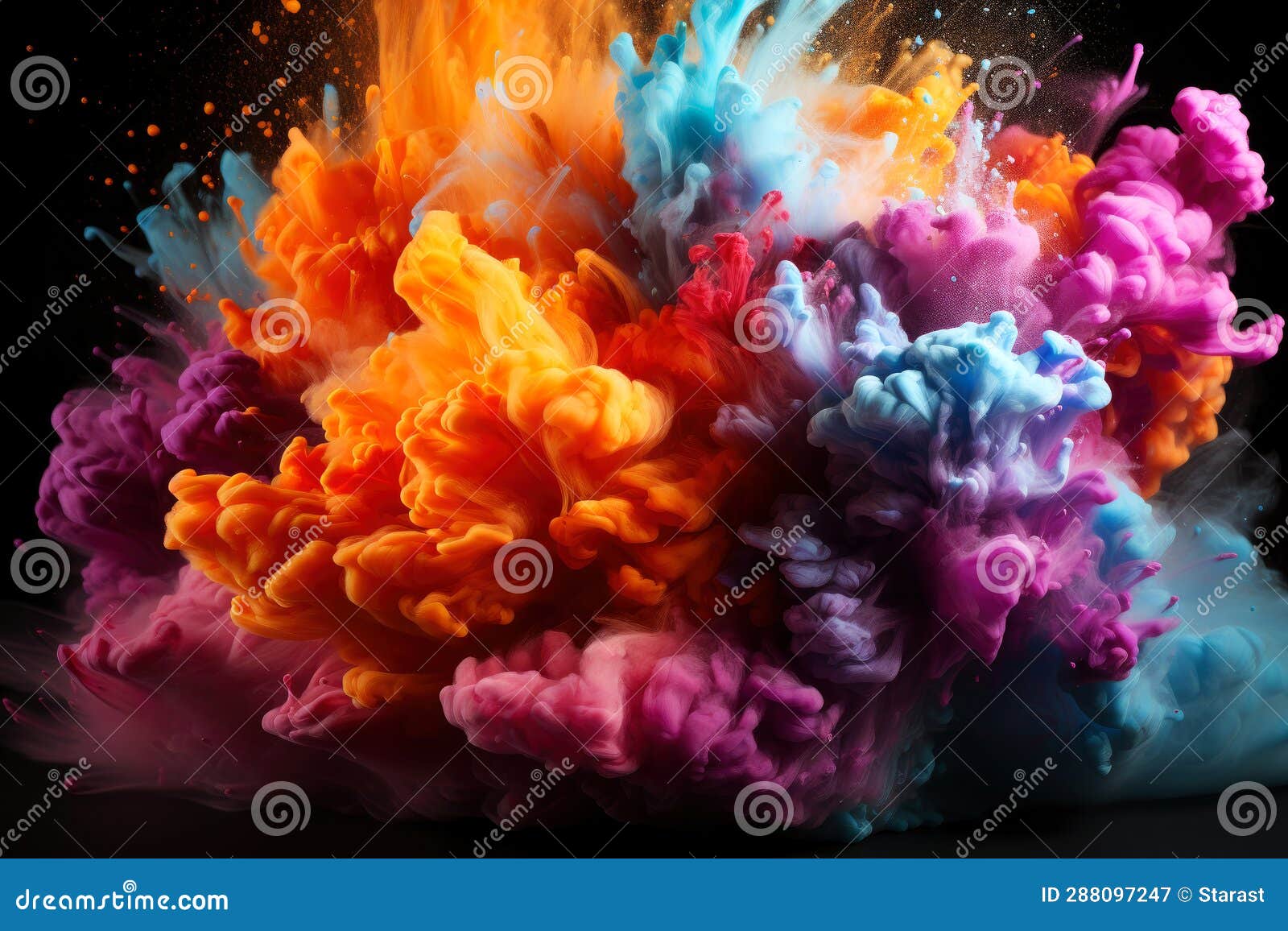 Multicolored Powder, Smoke and Ink Explode on a Black Background ...