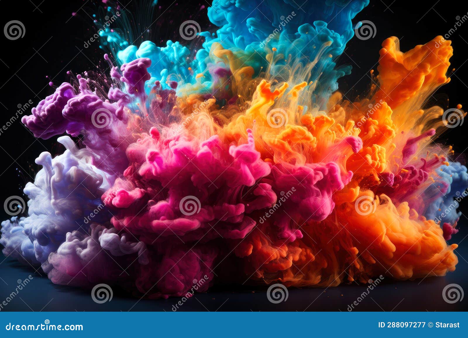 Multicolored Powder, Smoke and Ink Explode on a Black Background ...