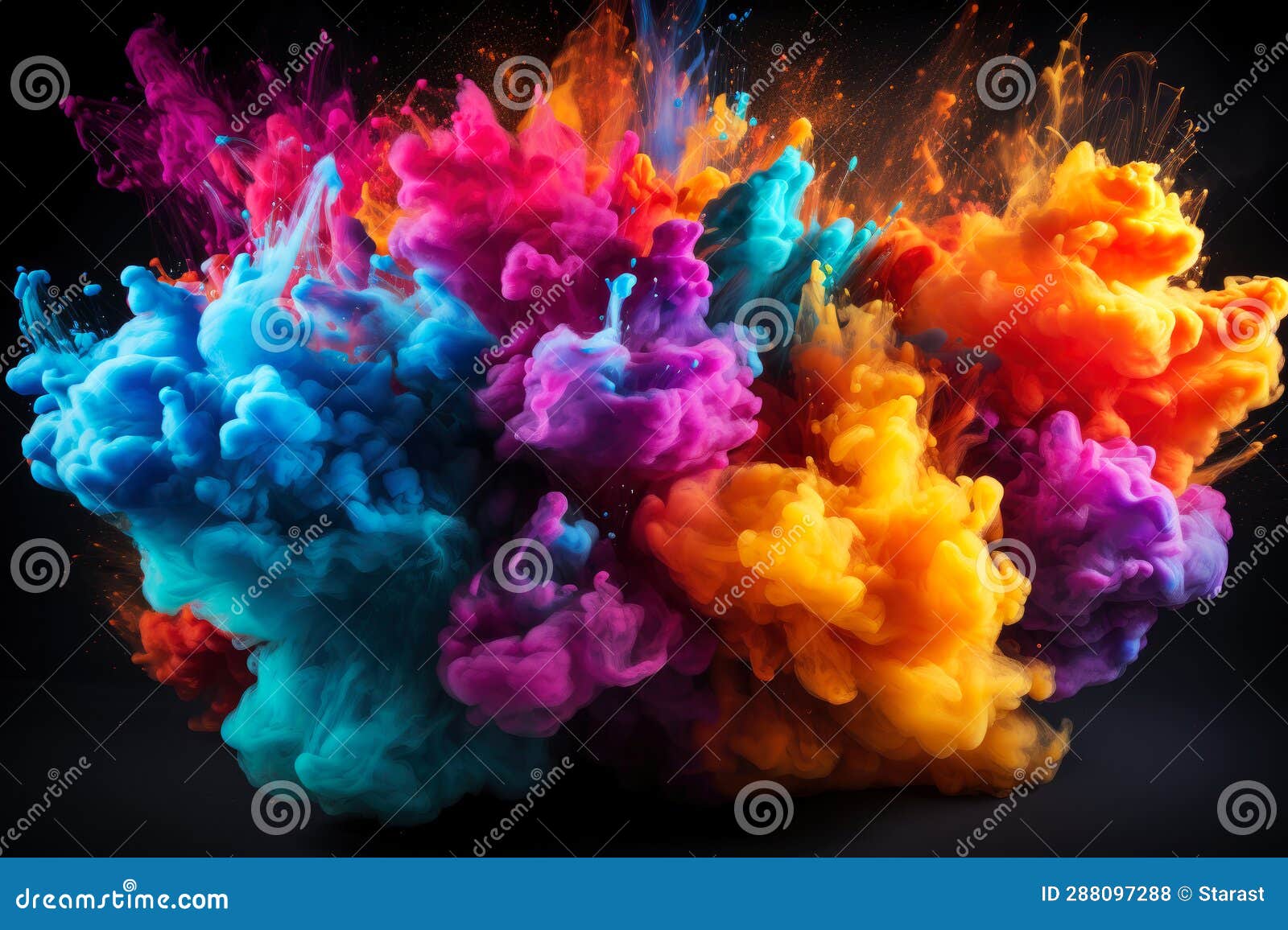 Multicolored Powder, Smoke and Ink Explode on a Black Background ...