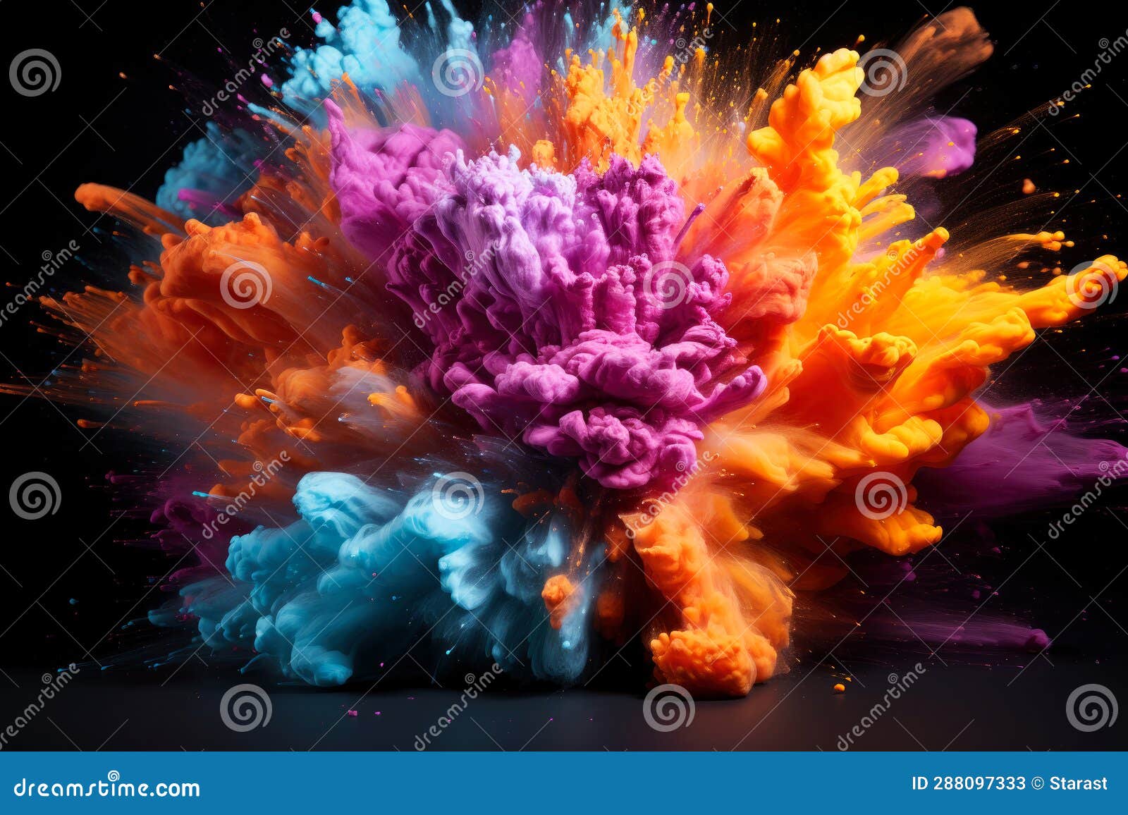 Multicolored Powder, Smoke and Ink Explode on a Black Background ...