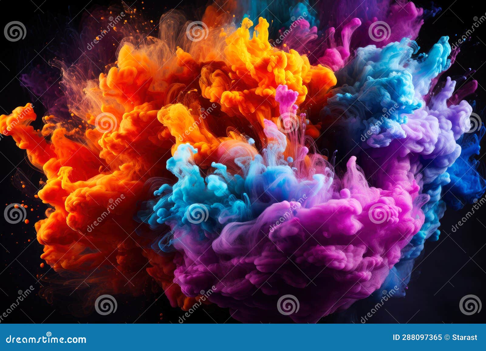 Multicolored Powder, Smoke and Ink Explode on a Black Background ...