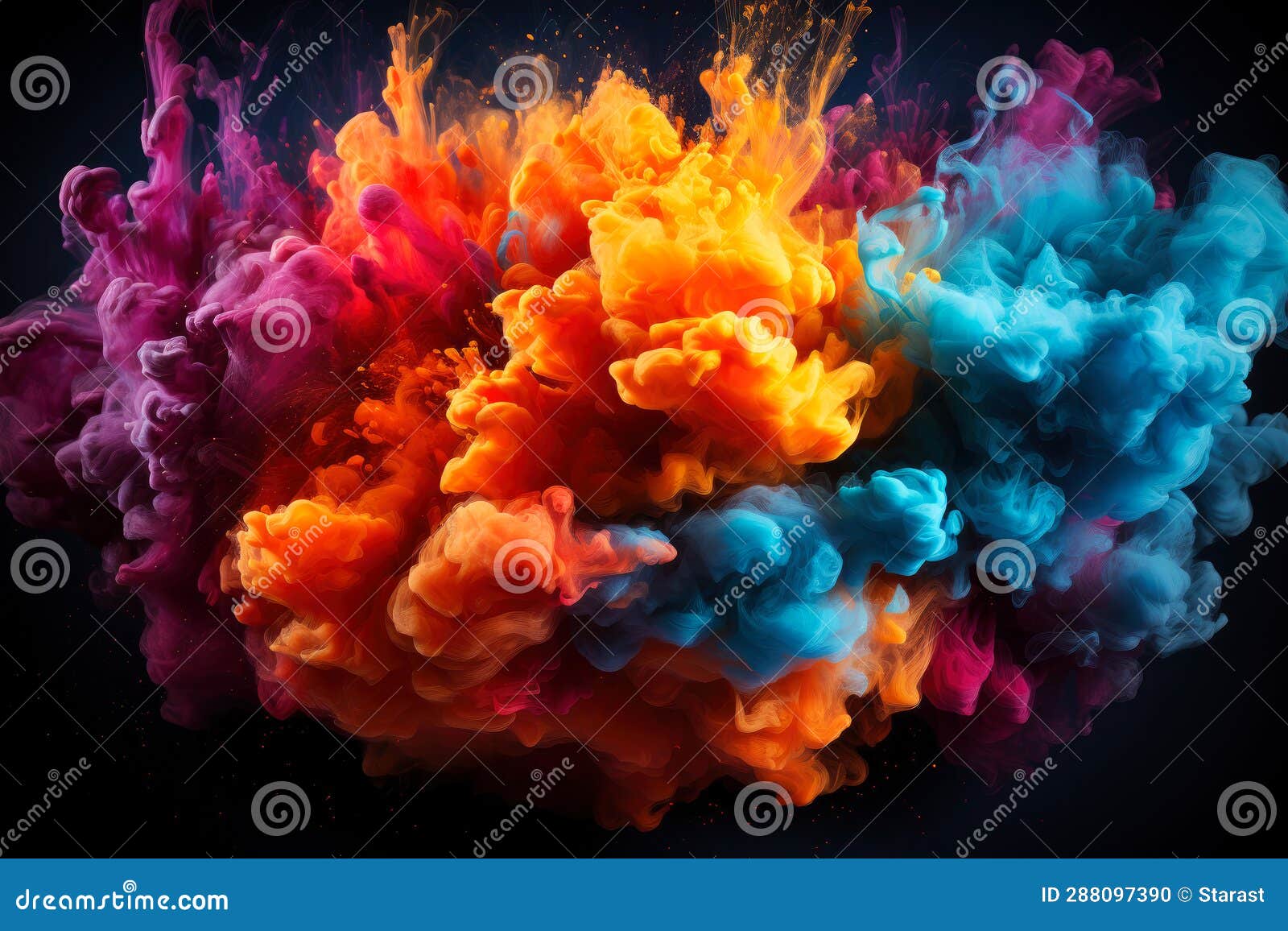 Multicolored Powder, Smoke and Ink Explode on a Black Background ...