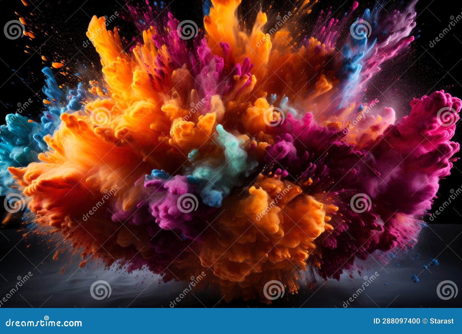 Multicolored Powder, Smoke and Ink Explode on a Black Background ...