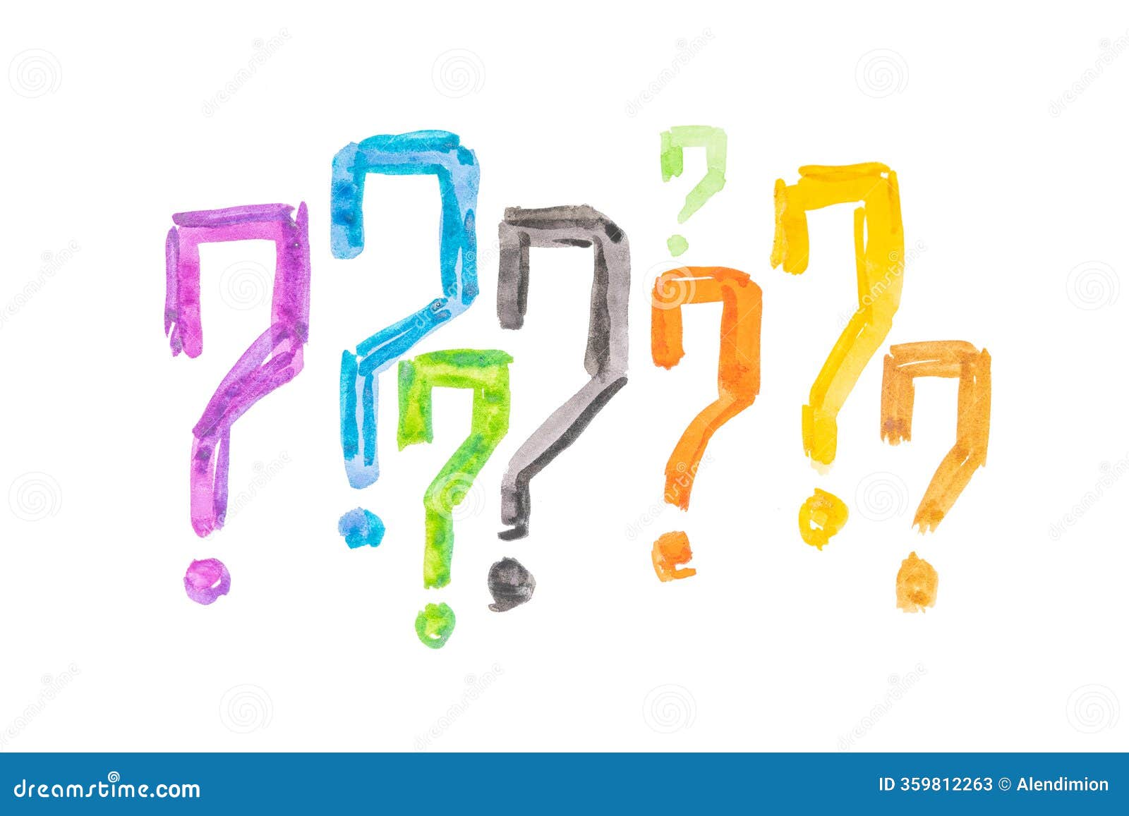 Multicolored Question Marks Painted with Watercolors on Isolated White ...