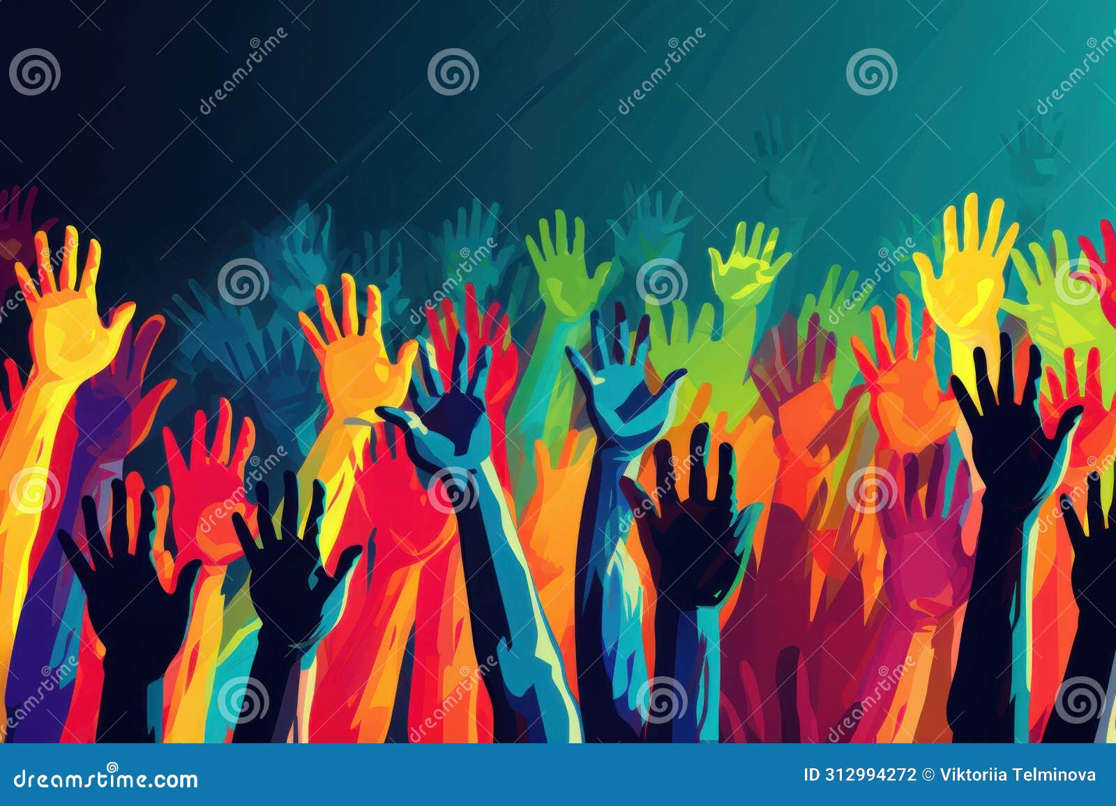 Multicolored Raised Hands. the Concept of the Struggle for Rights ...