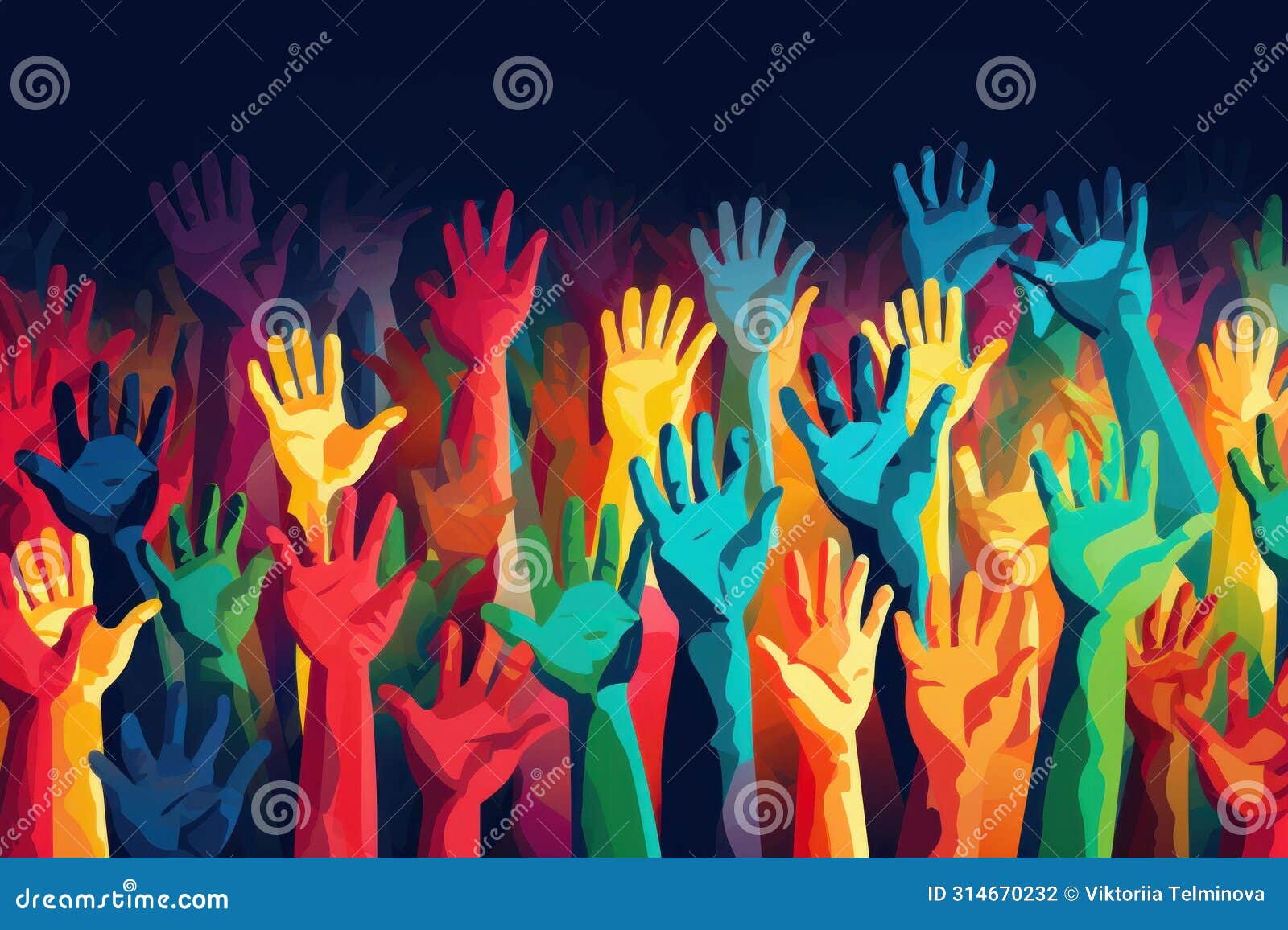 Multicolored Raised Hands. the Concept of the Struggle for Rights ...