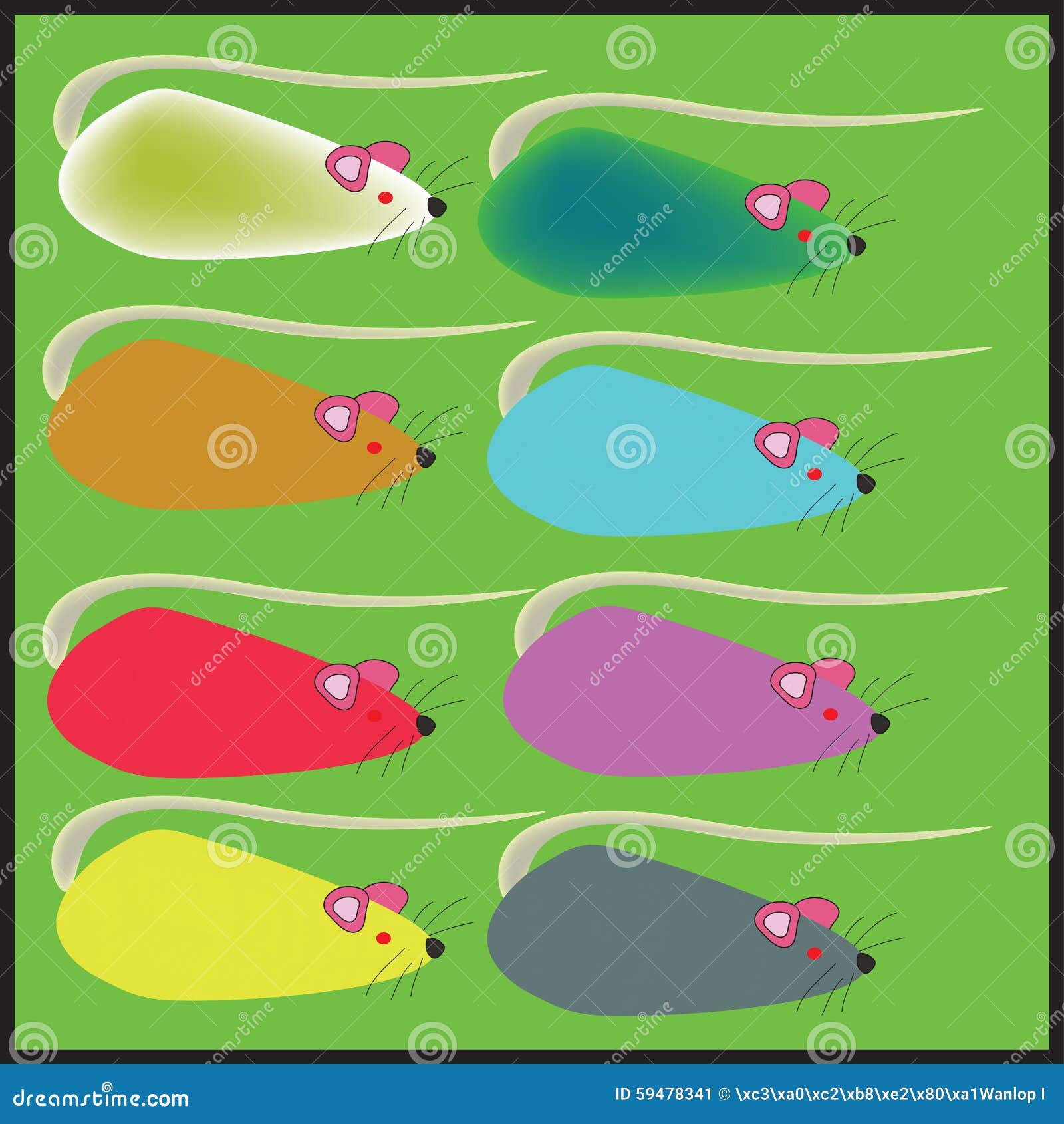 Multicolored rats stock vector. Illustration of figure - 59478341