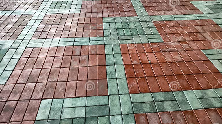 Multicolored Red and Gray Tiles on the Floor in Rows and Patterns ...