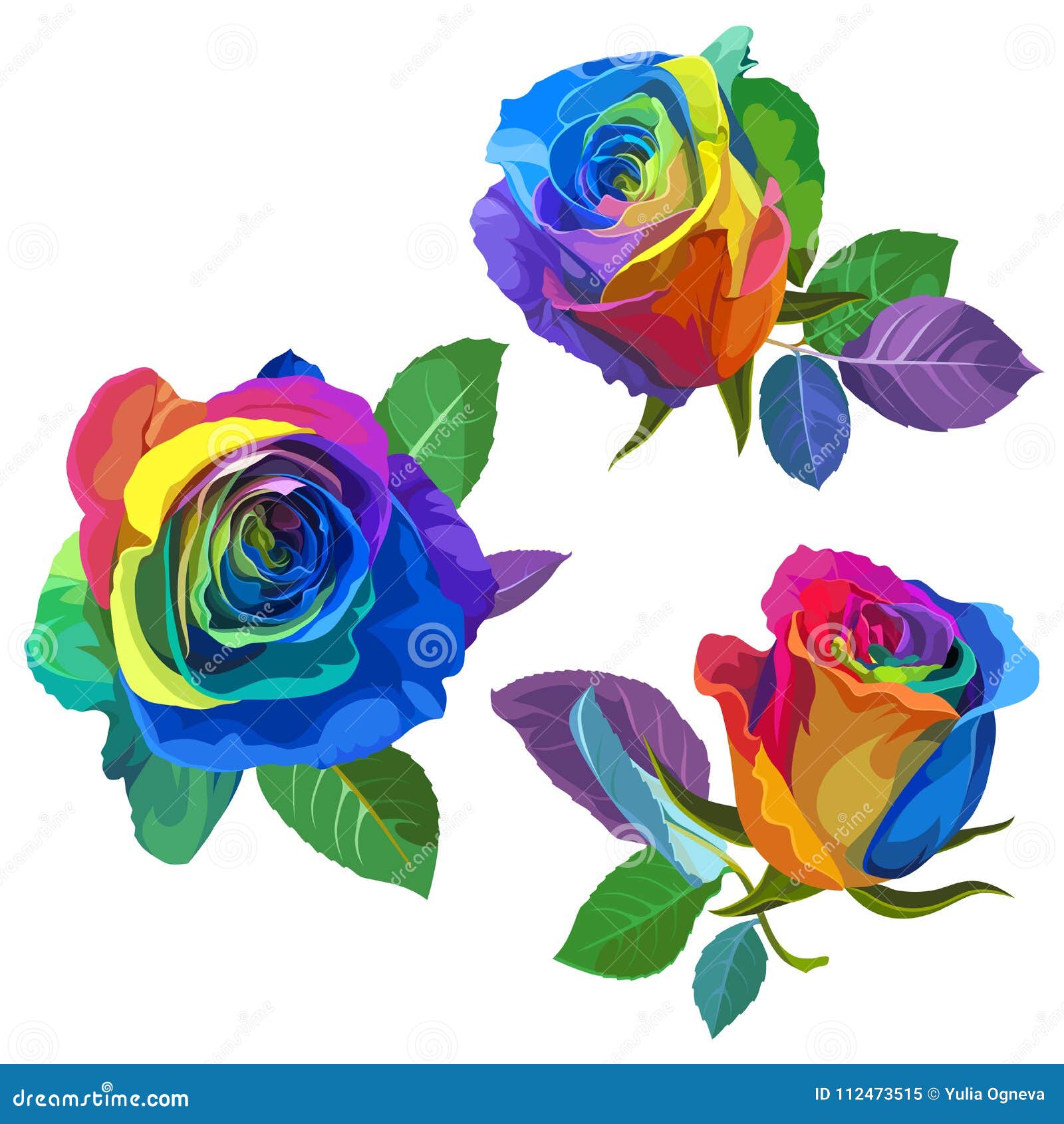 Multicolored Roses on White Background. Positive Spring Illustration ...