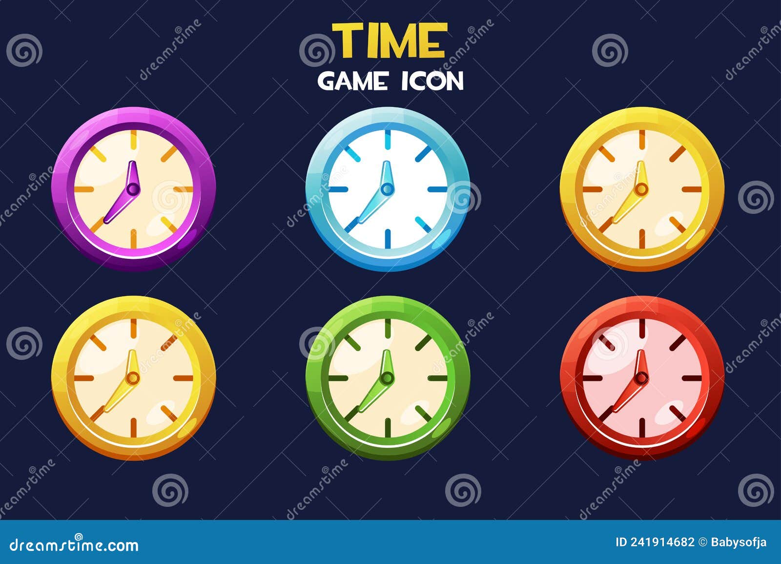 Clock Game Icons, Time Animation Sprite Sheet Cartoon Vector ...