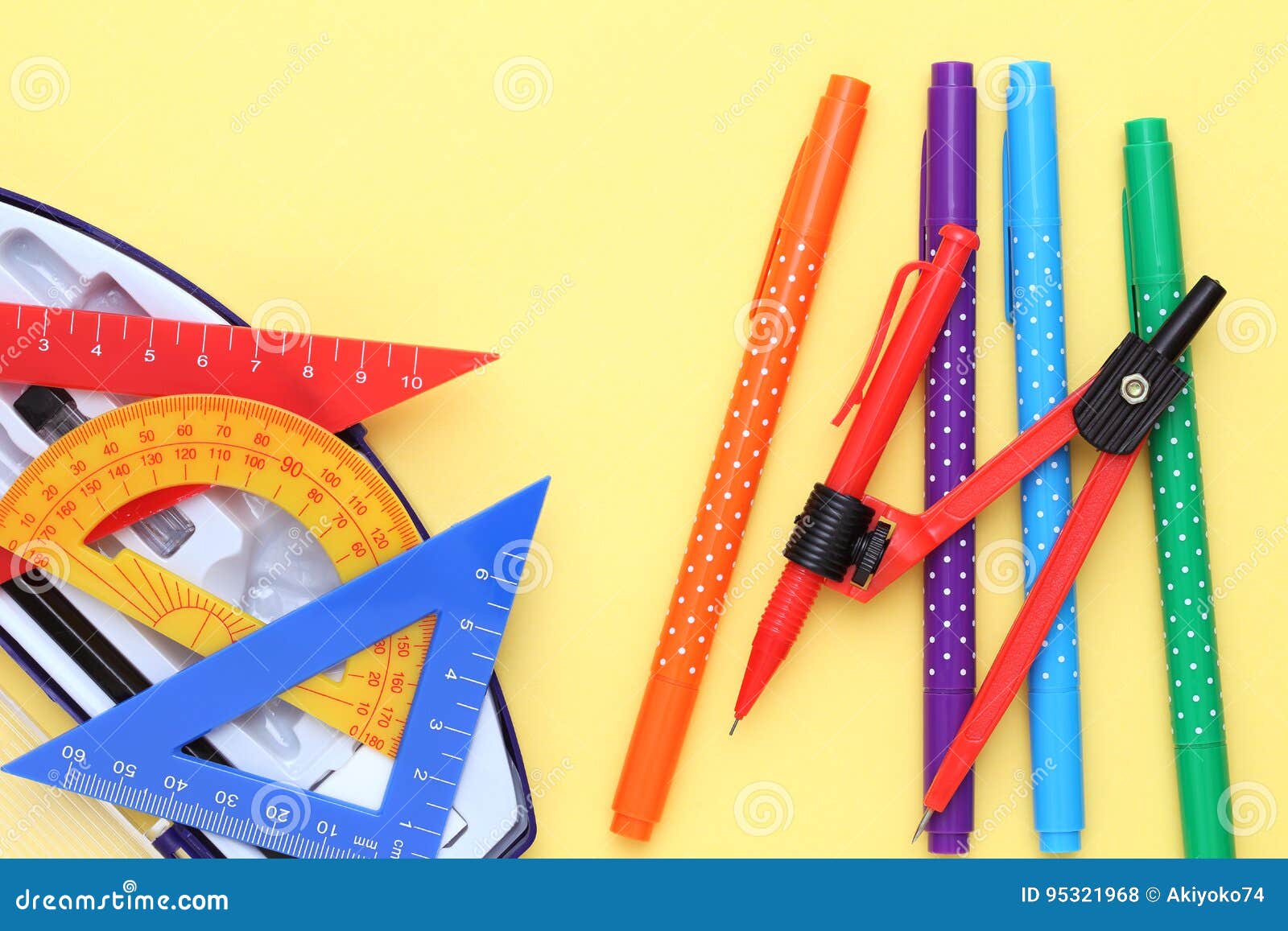 Multicolored Rulers and Pen Stock Photo - Image of learn, diameter ...