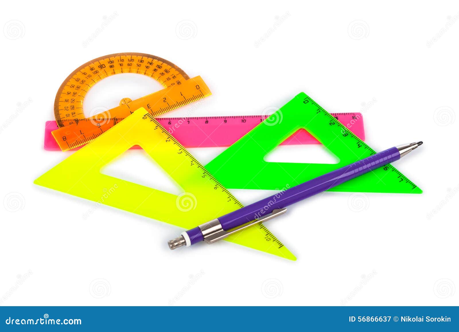 Multicolored Rulers and Pencil Stock Image - Image of measurement ...